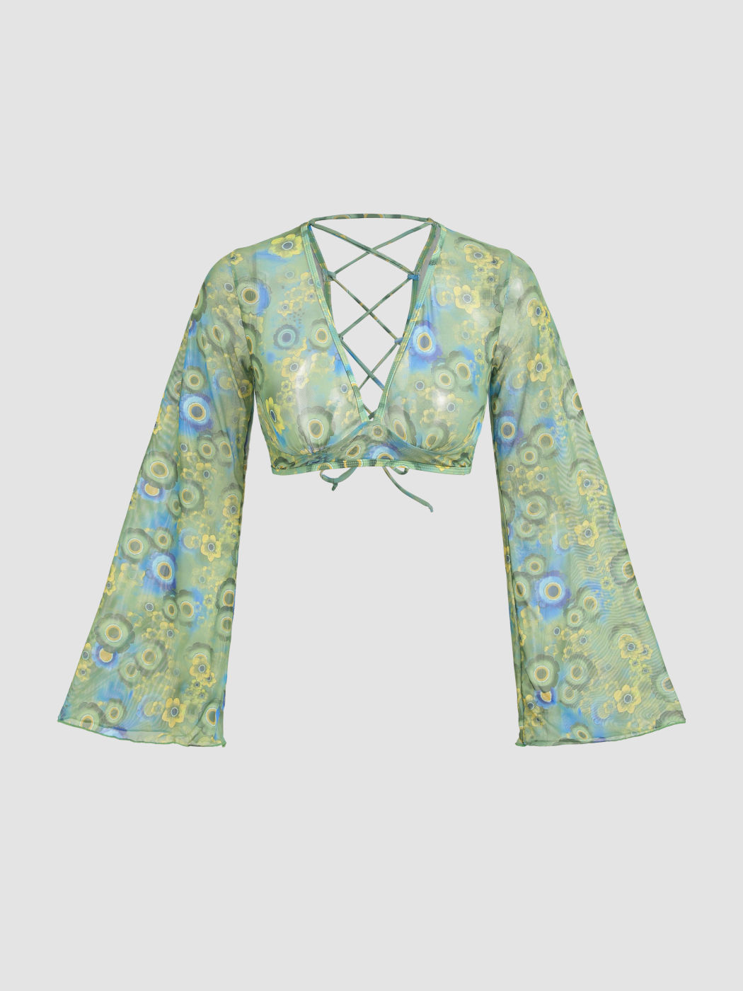 Lace Up Boho Mesh Cover Up Top For Vacation Swimming Pool Beach