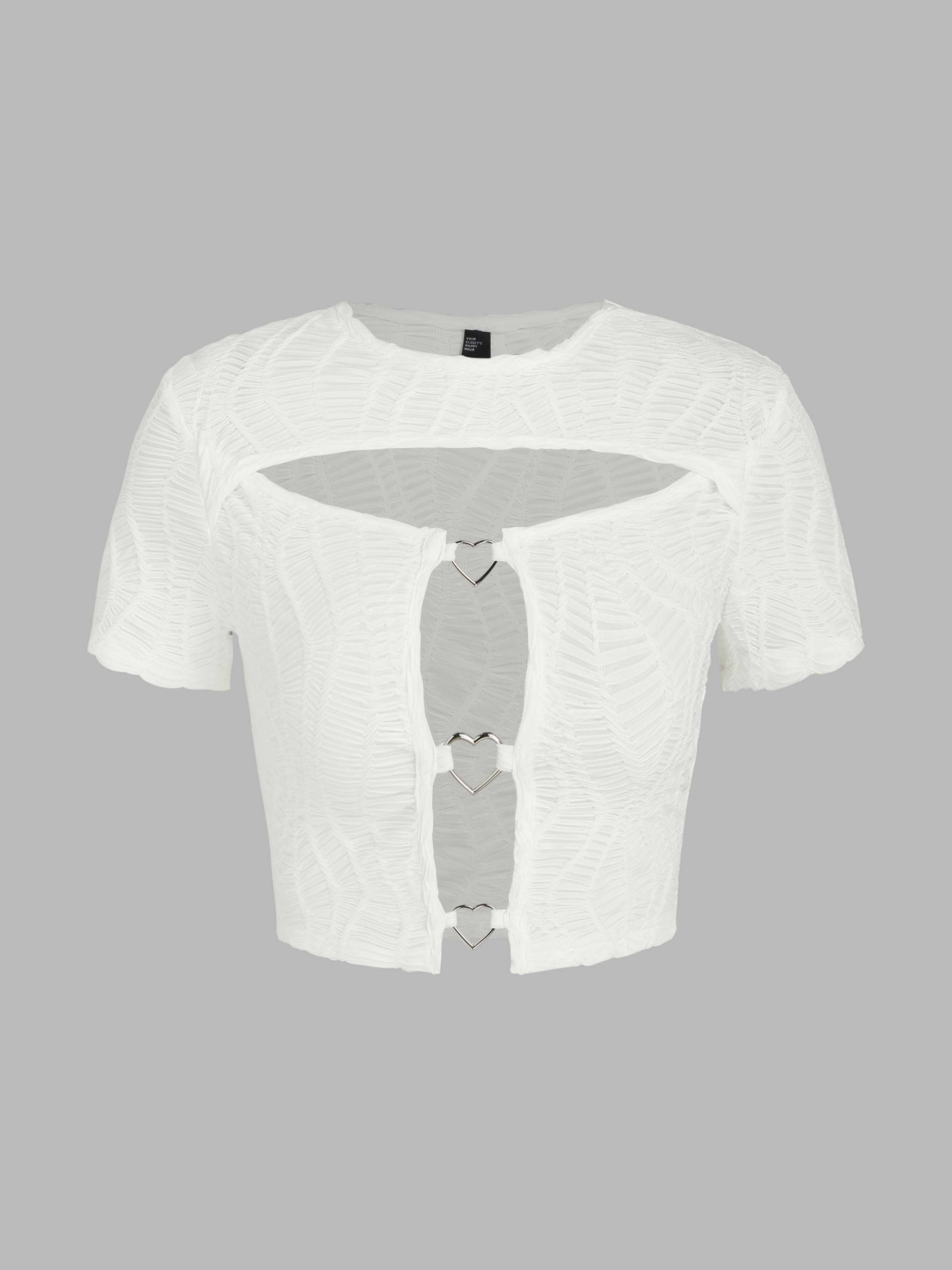 Knit Fabric Solid Heart Cut Out Crop Tee For Music Festival/Live House