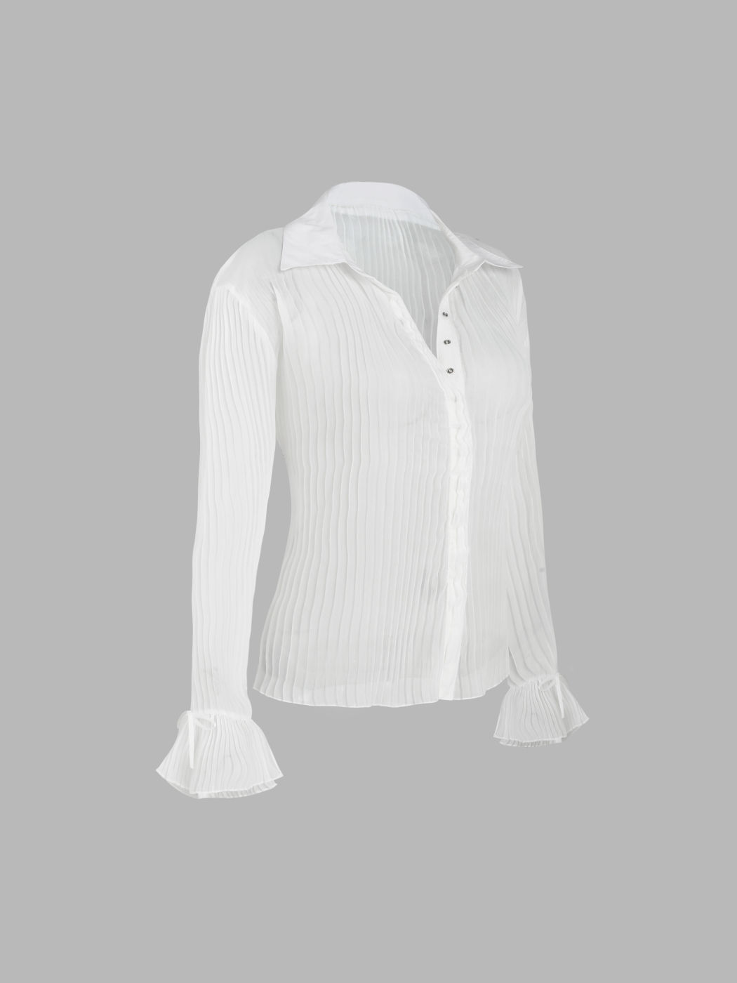 Solid Chiffon Texture Long Sleeve Blouse - Cider