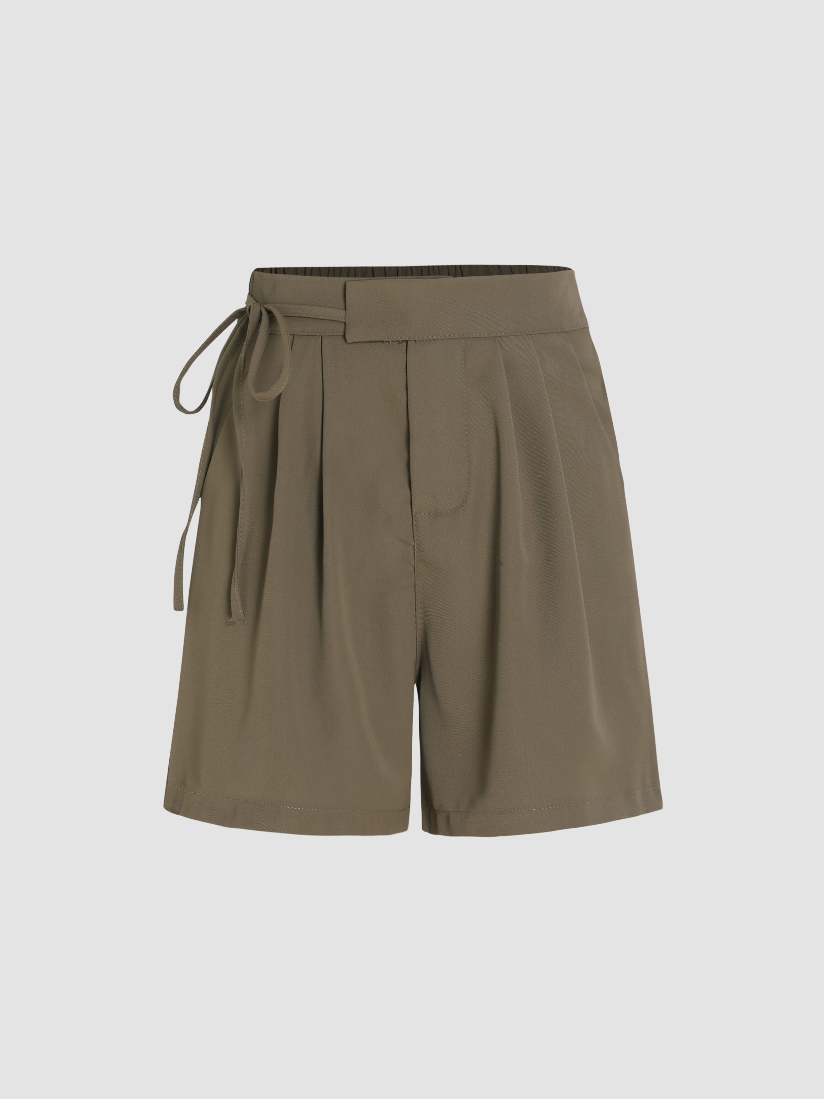Knotted Elastic Waist High Waist Shorts - Cider
