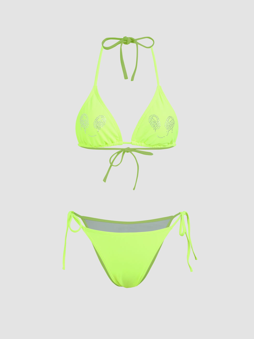 Knit Fabric Sequin Halter Triangle Bikini Swimsuit For Vacation