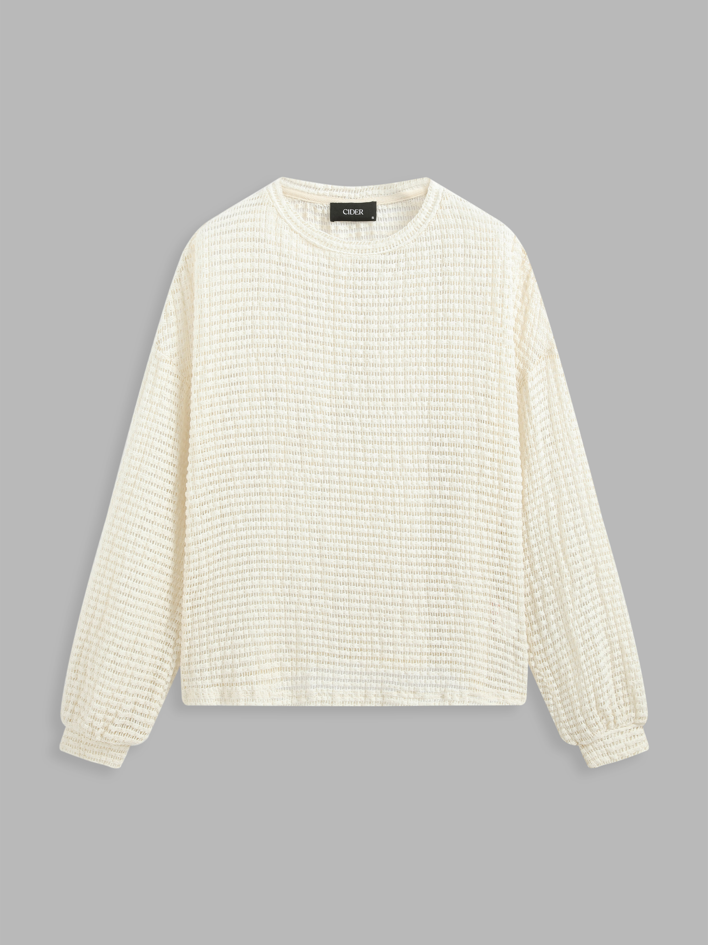 Knit Fabric Solid Texture Crew Neck Long Sleeve Top For Daily Casual Work