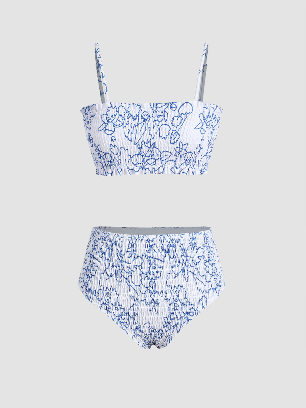 Abstract Pattern Smocked Bikini Swimsuit For Vacation Swimming Pool Beach