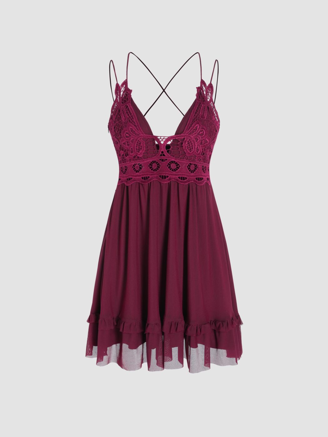 V-neck Lace Ruffle Mini Dress For Date