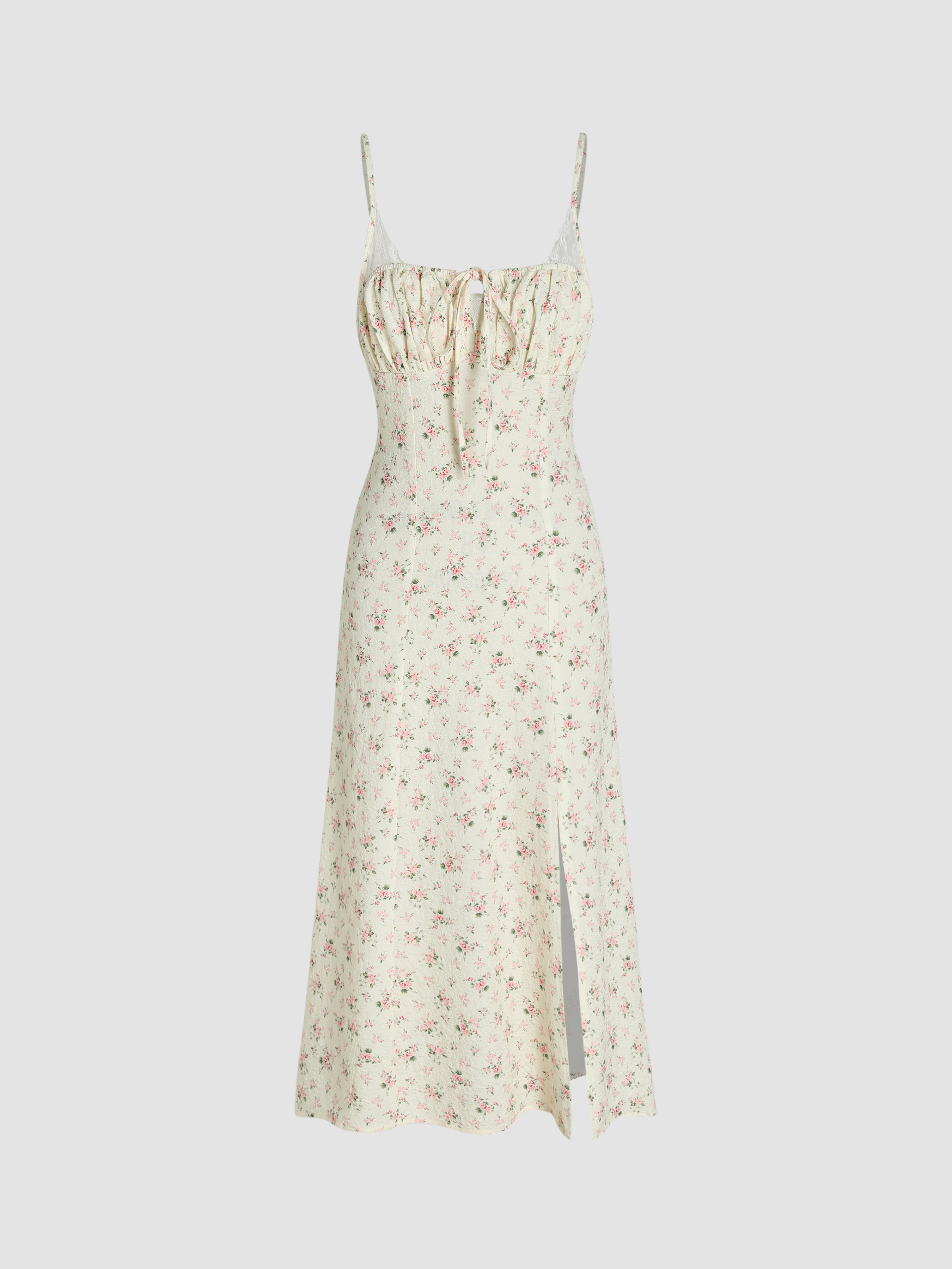 Nyar's Floral Knotted Split Midi Dress For Daily Casual Date