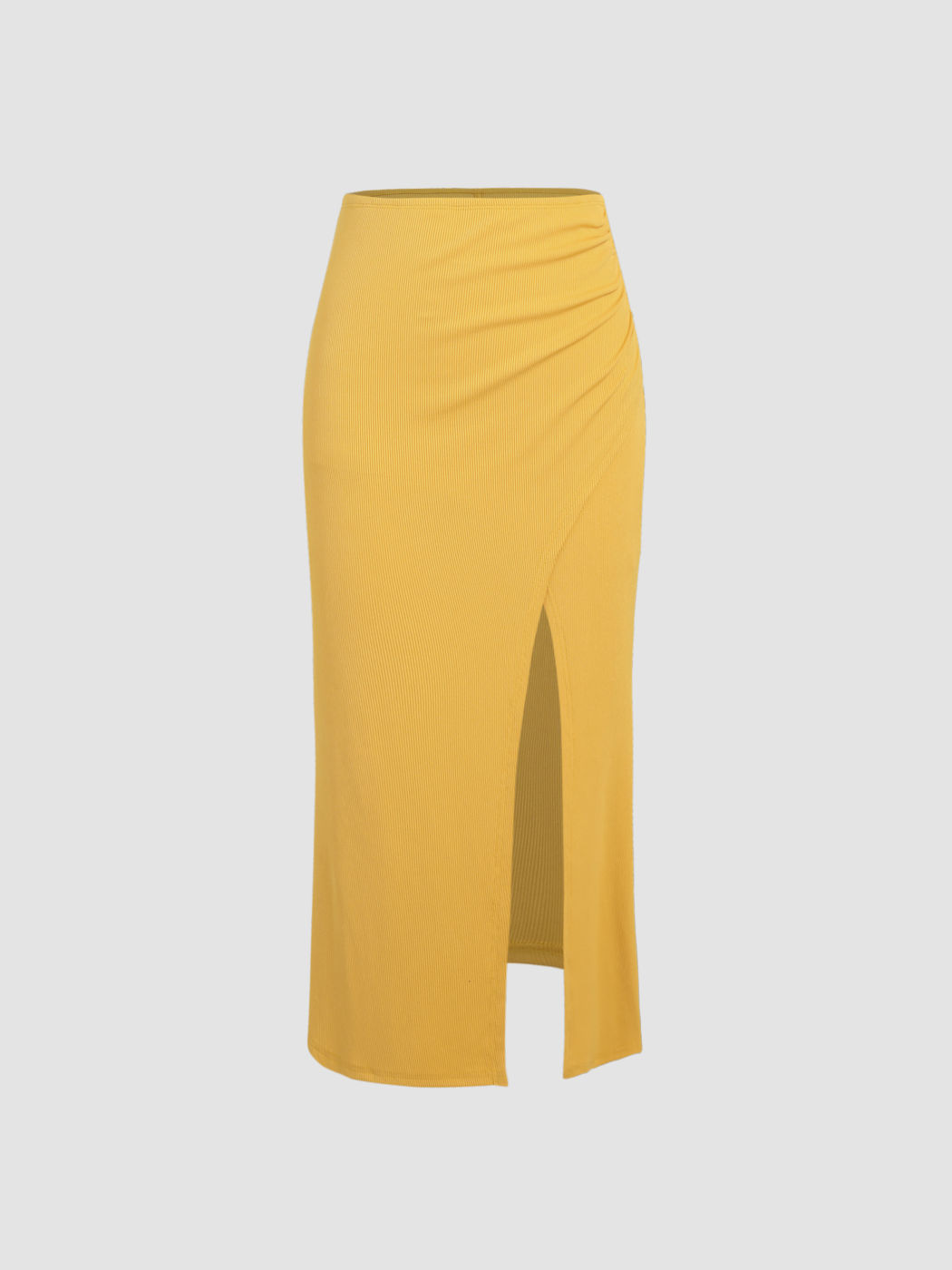 Ruched Split Knitted Maxi Skirt - Cider