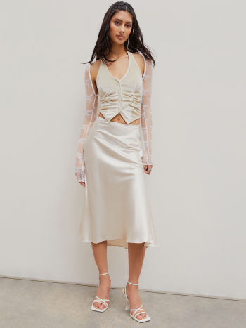 Office Siren Long Skirts Satin Satin Solid Ruffle Long Skirt For ...