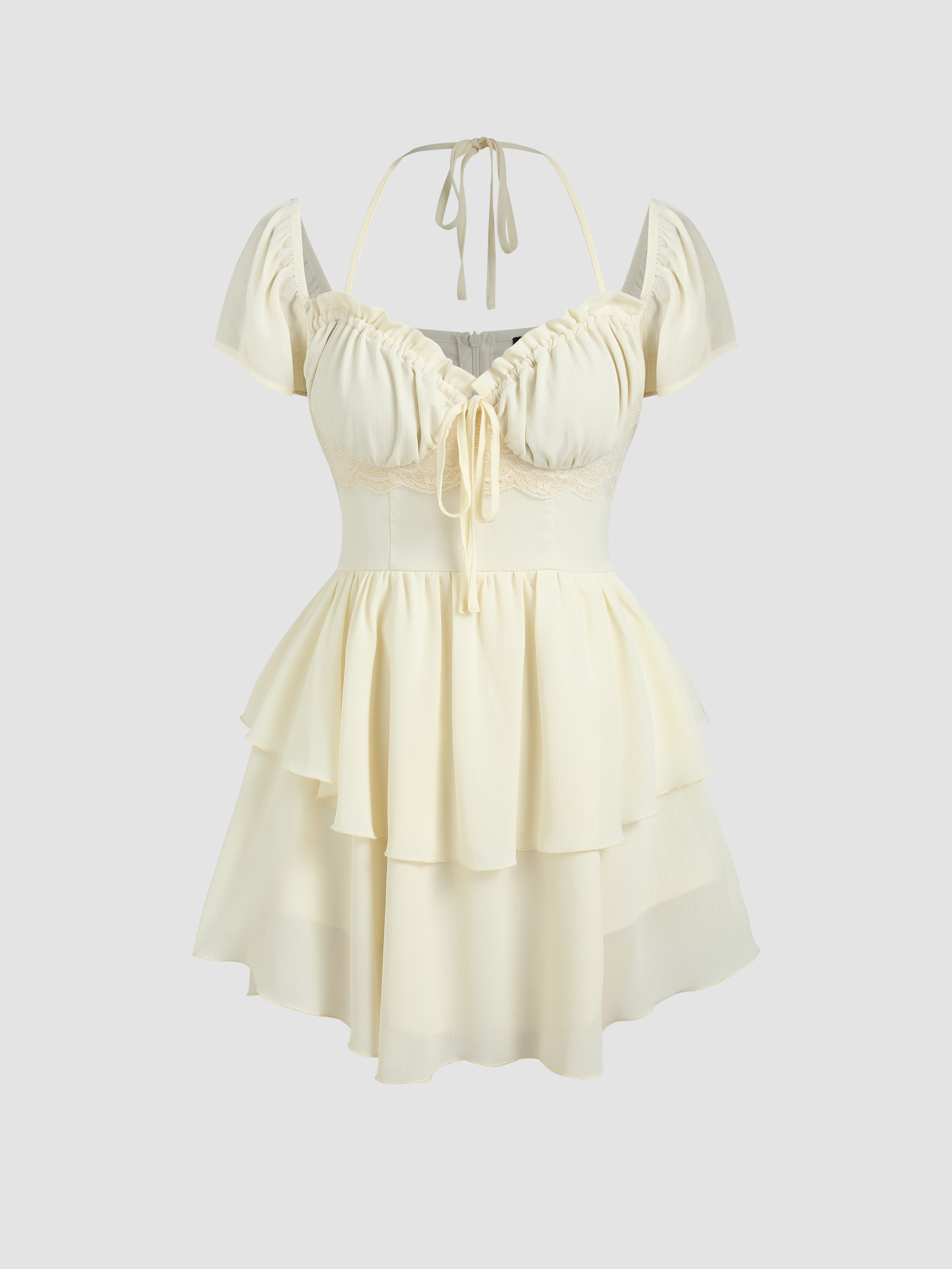 Solid Ruffle Knotted Mini Dress For Date