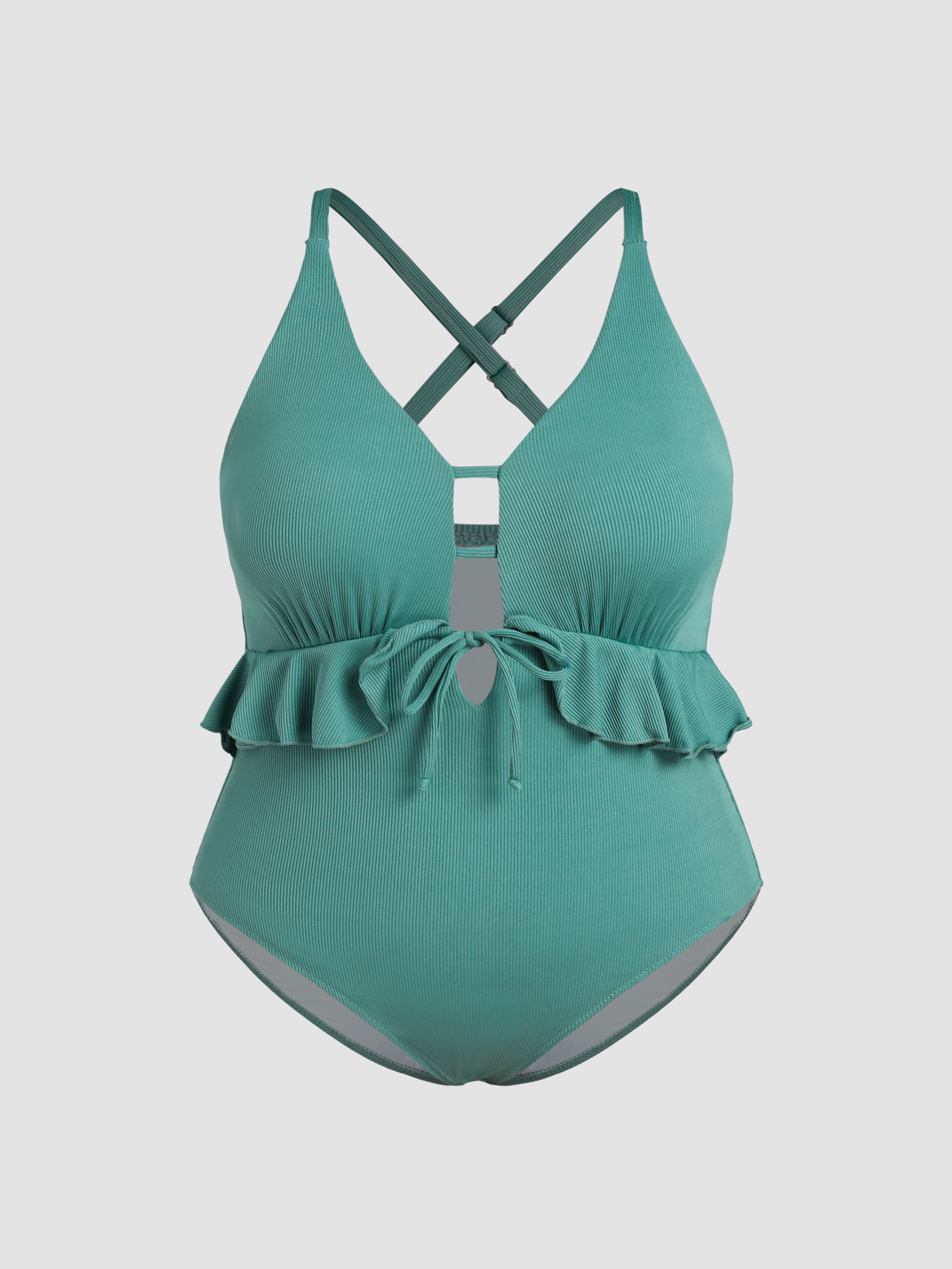 Cut Out Ruffle Tummy Control One Piece Swimsuit Curve & Plus - Cider