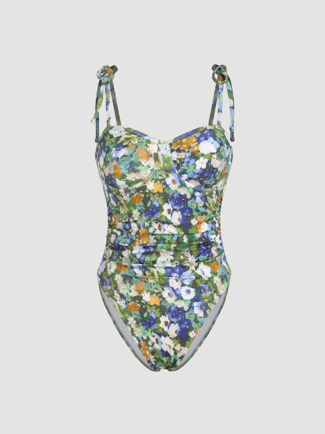 Floral Tie Dye Ruched Underwire One Piece Swimsuit For Vacation ...
