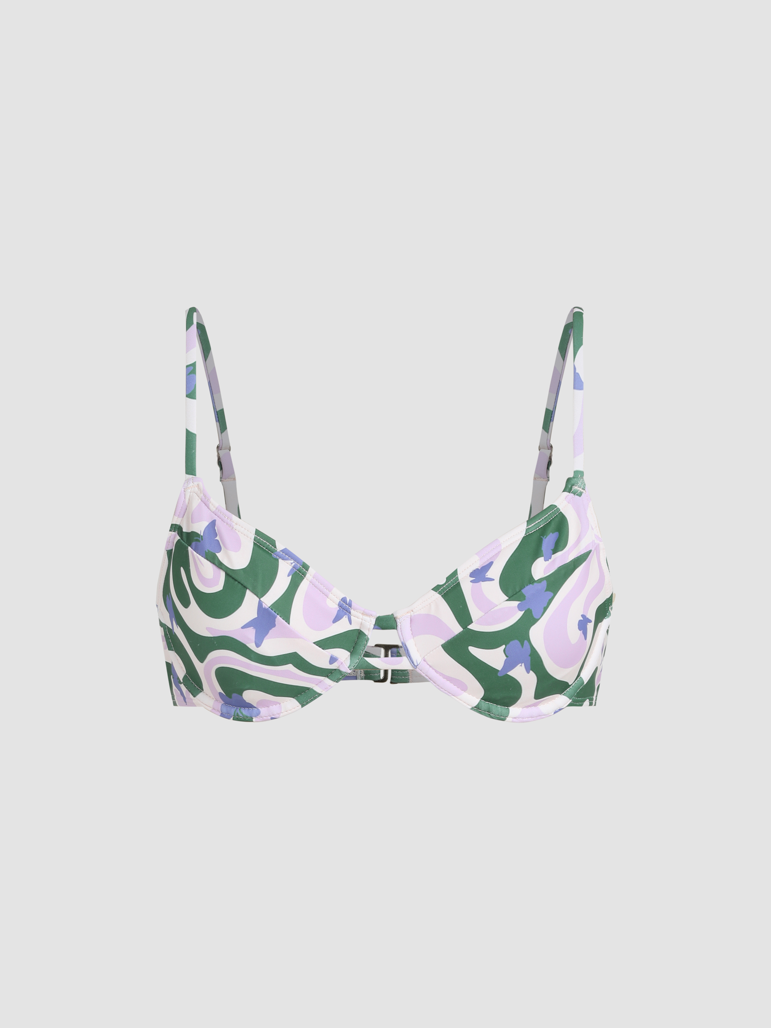 Knit Fabric Wave Underwire Bikini Top For Vacation Swimming Pool Beach