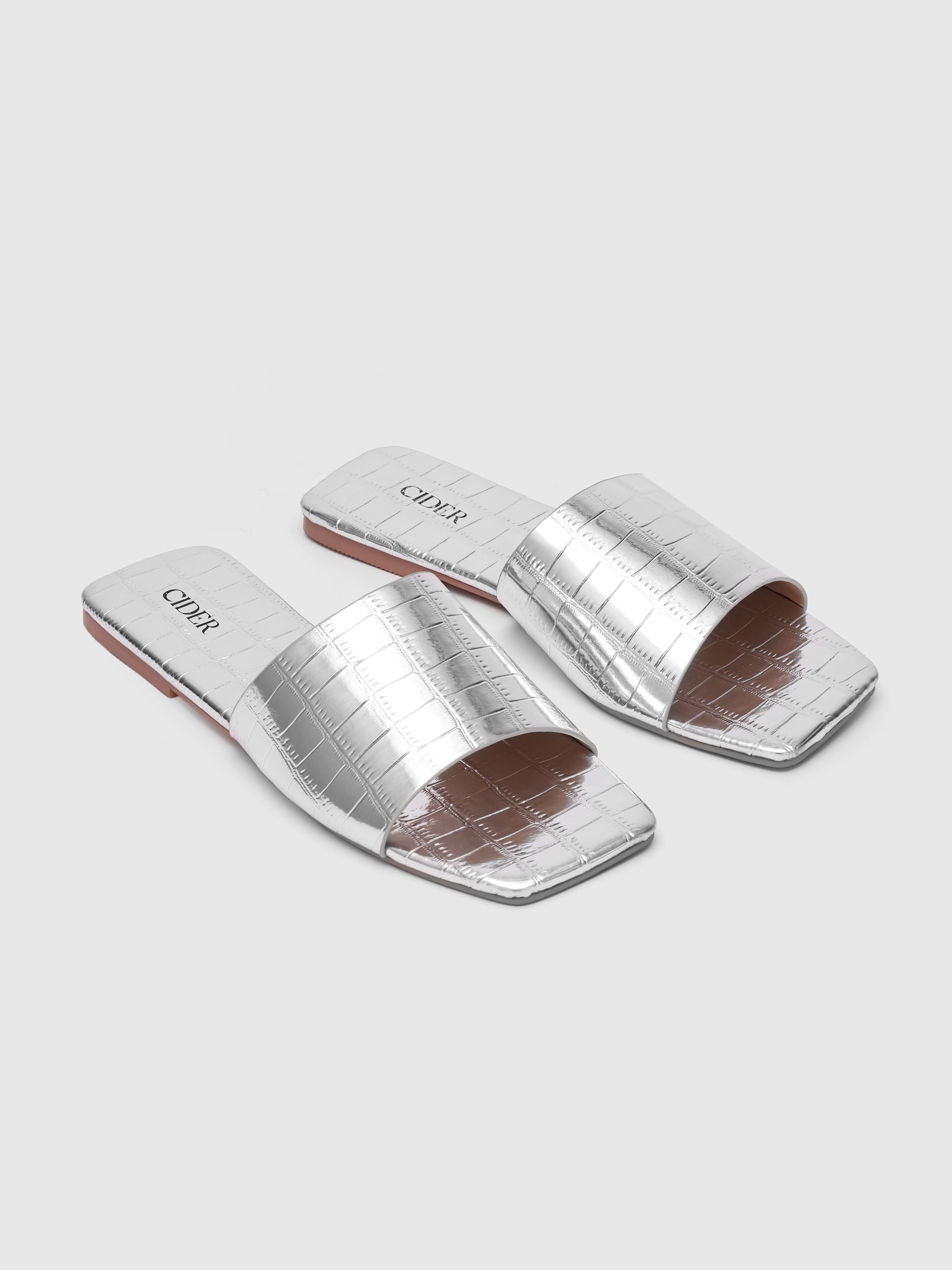 Metallic Leather Single Band Flat Slippers For Daily Casual Home