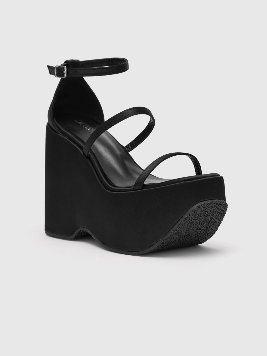 Satin Platform Multi Strap Heels - Cider