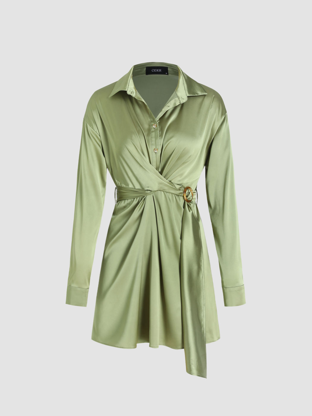 Satin Satin Collar Button Up Mini Dress For Daily Casual Work
