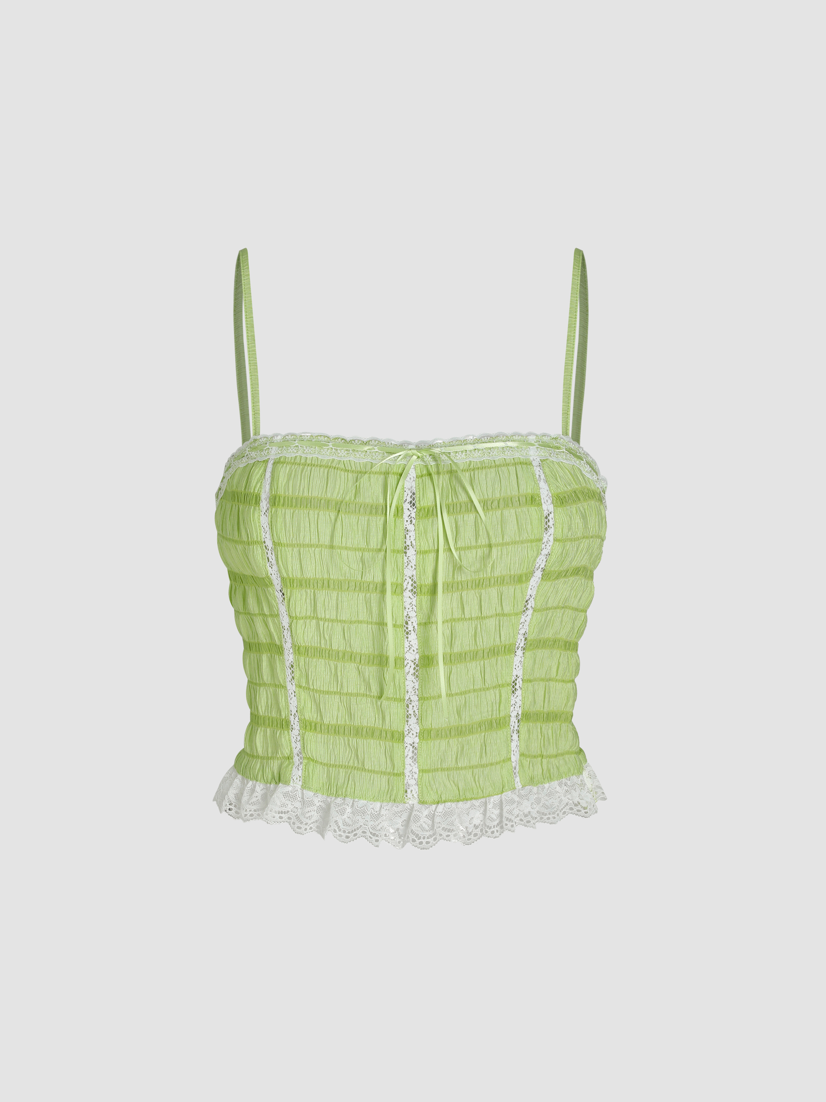 Woven Texture Knotted Lace Trim Tank Top For Daily Casual Vacation