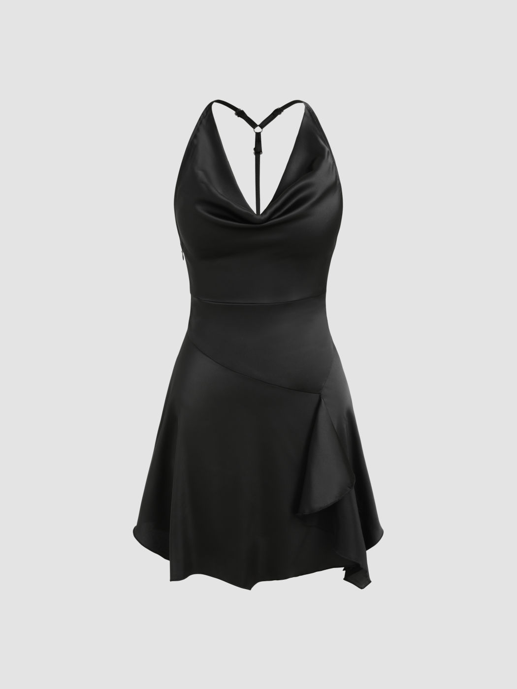 Solid Satin Cowl Neck Backless Short Dress For Date