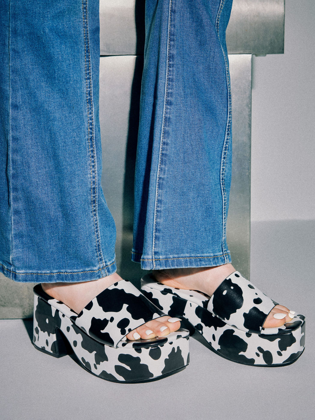 Cow Print Platform Chunky Sandals For Vacation Holiday