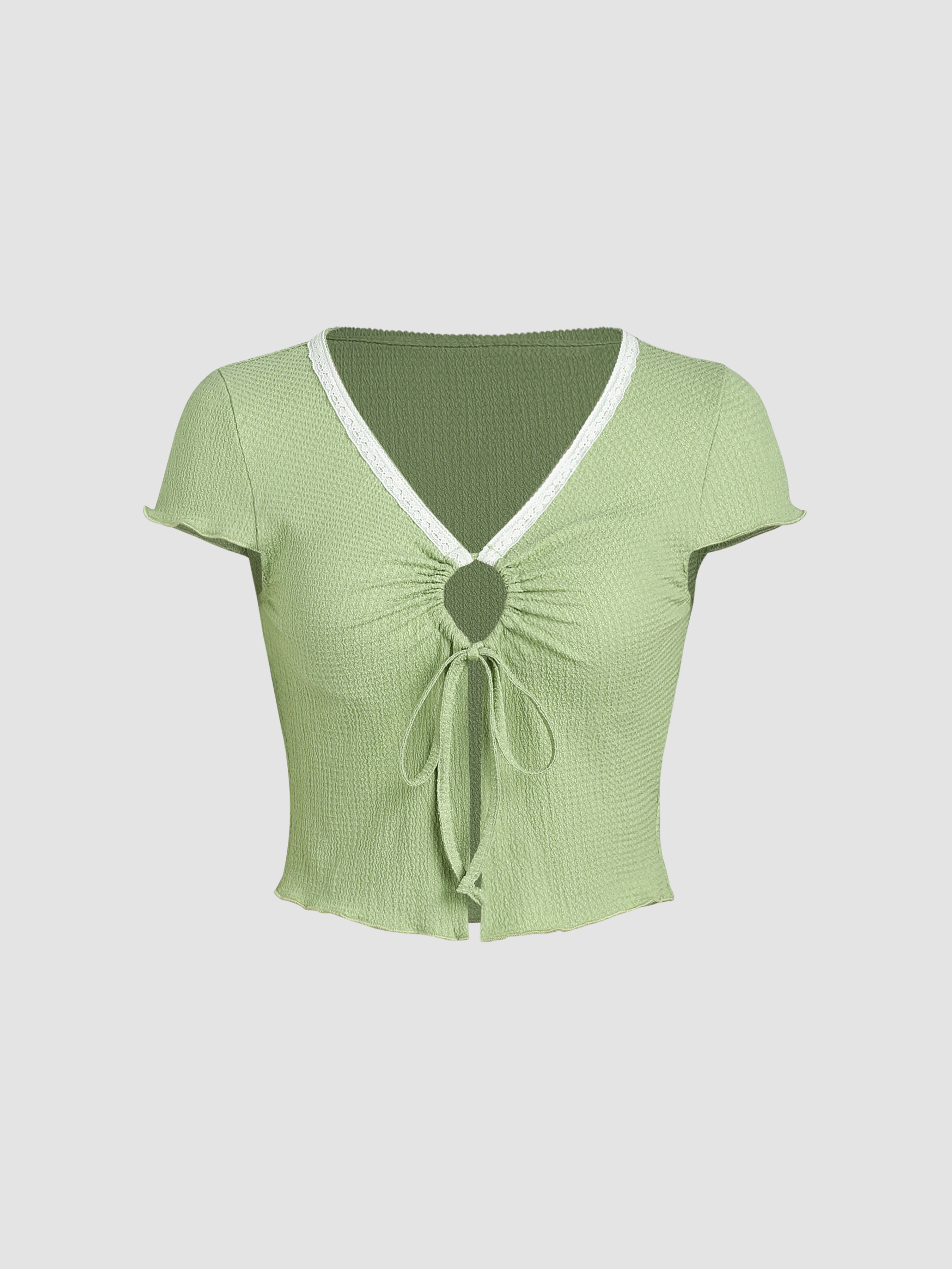 Knit Fabric Knotted V-neck Cut Out Crop Blouse For Daily Casual Vacation