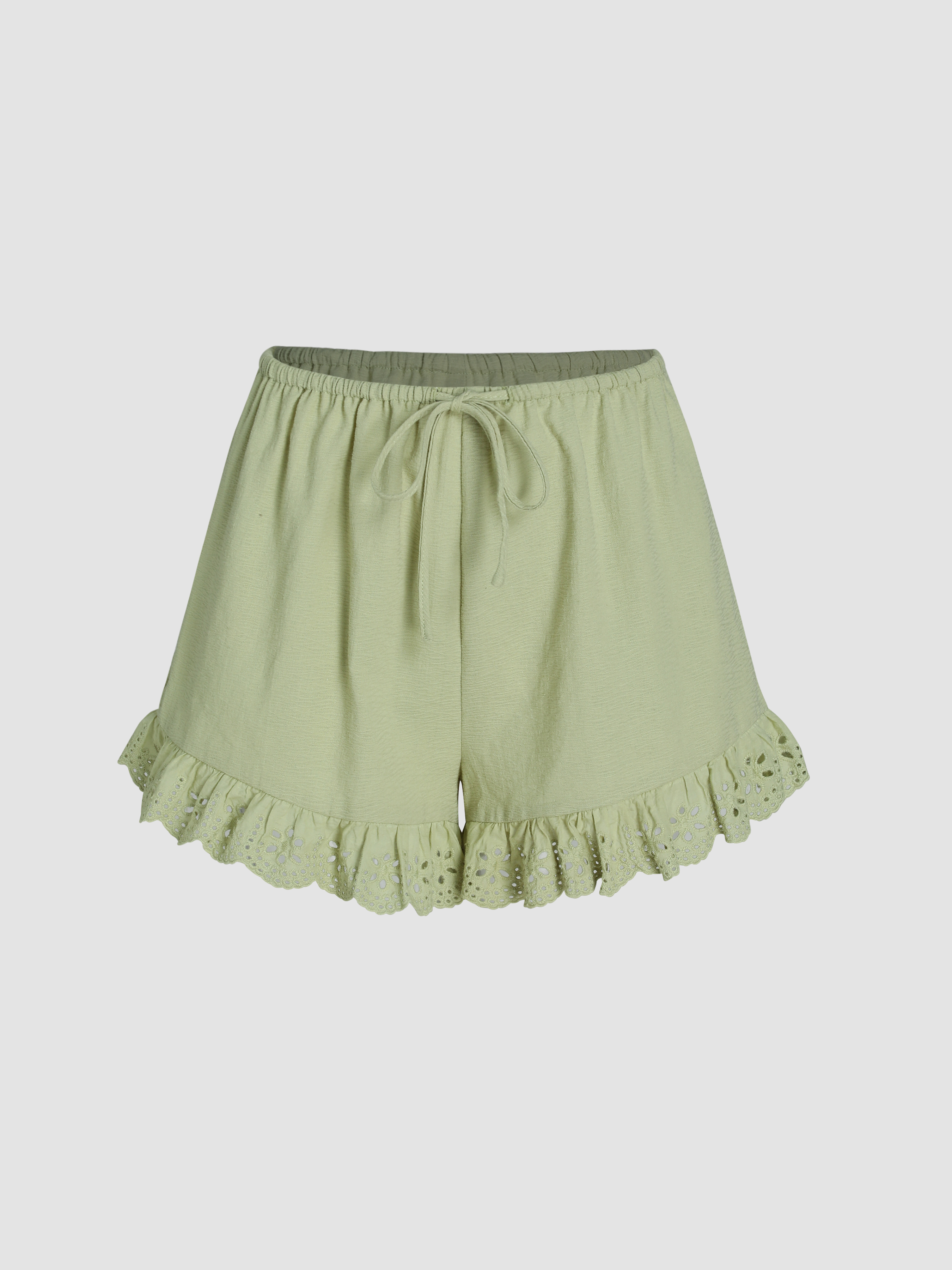 Knotted High Waist Ruffle Shorts - Cider