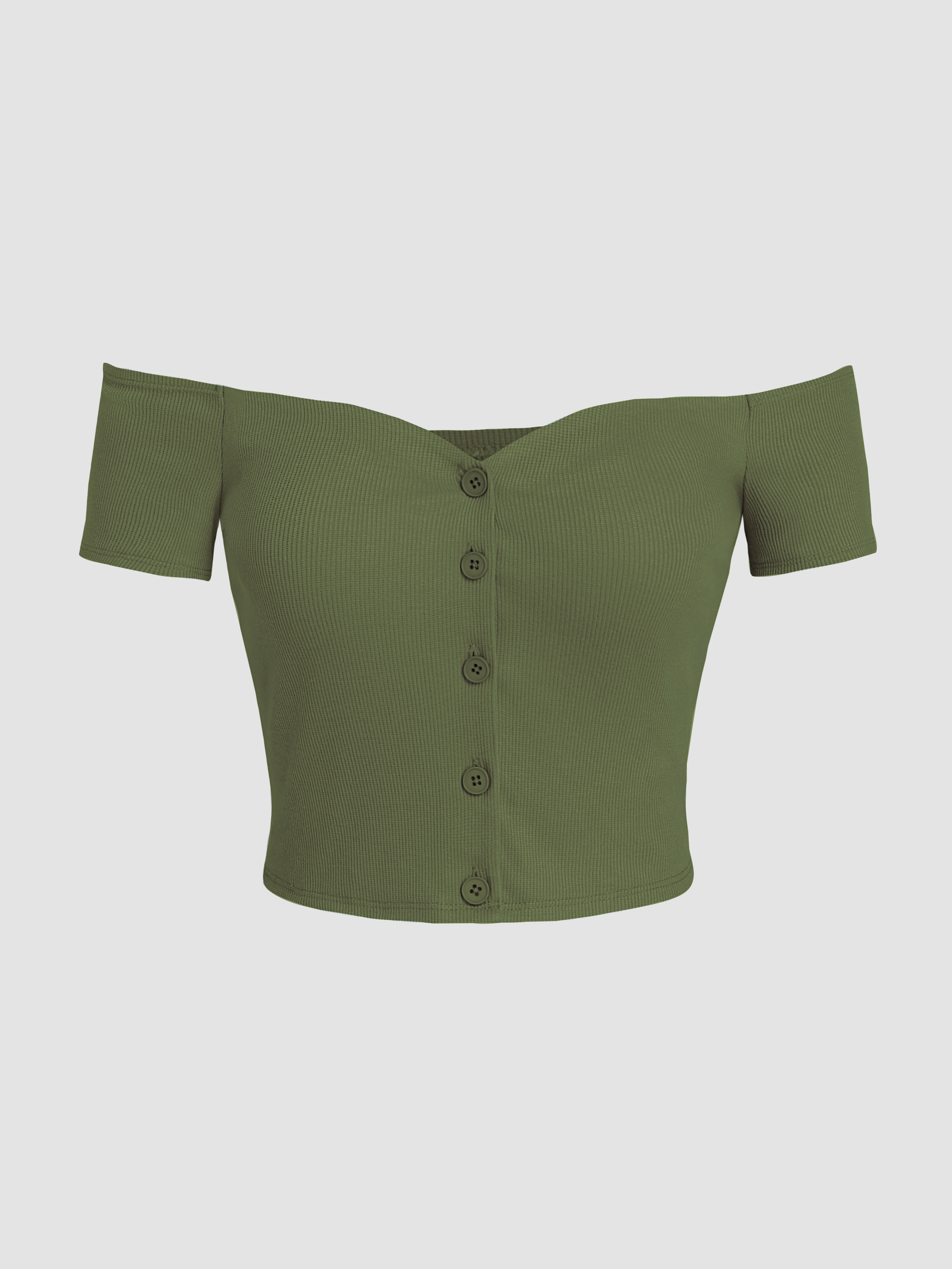 Solid Off-shoulder Button Up Crop Top For Daily Casual Outdoor