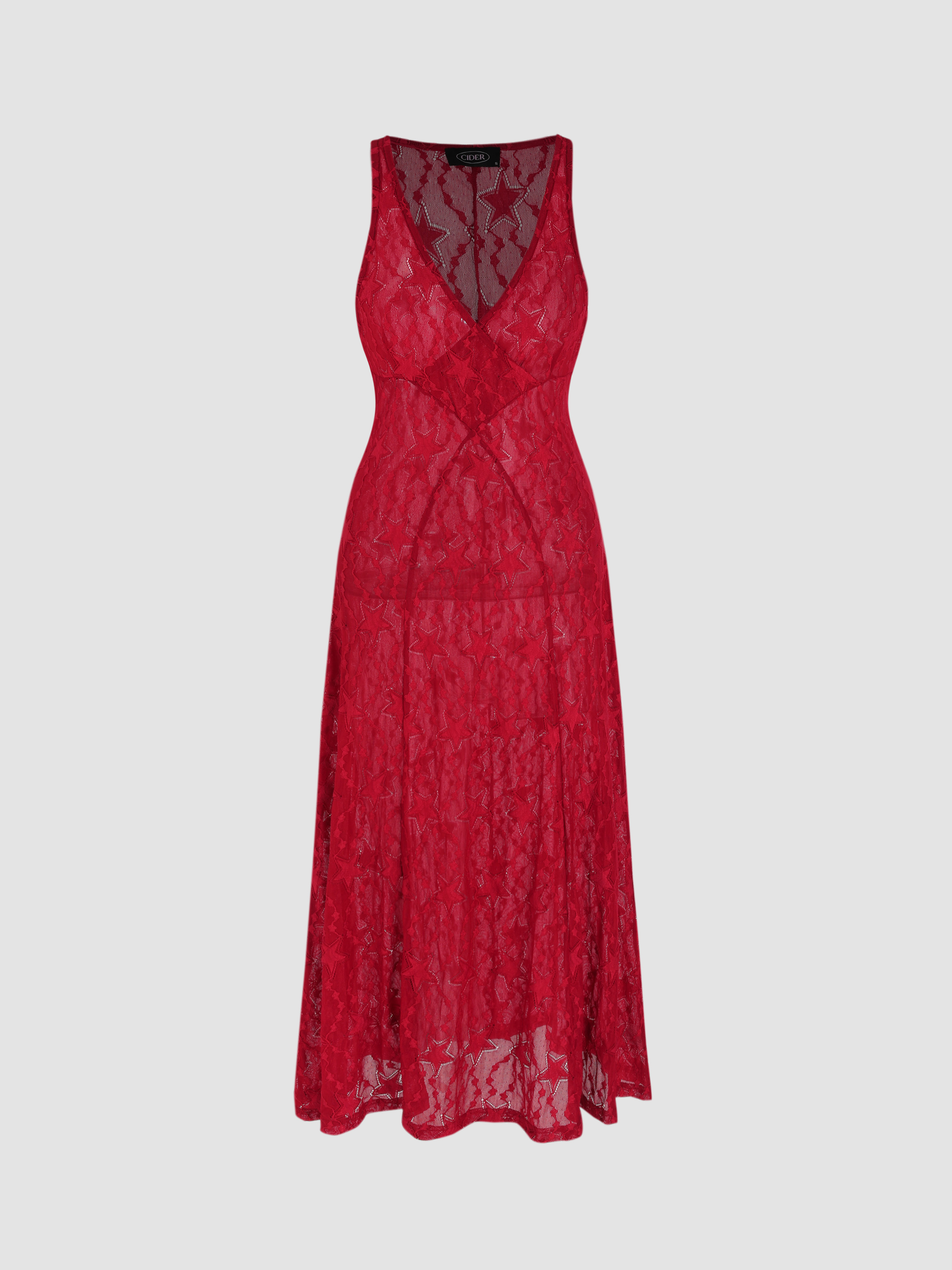 Lace V-neck Star Pattern Midi Dress For Date