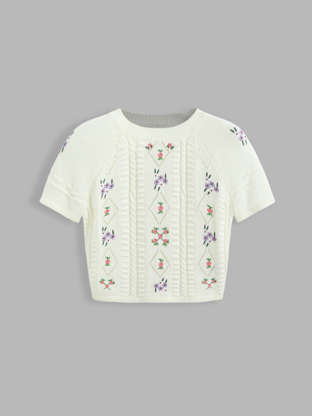 Knit Fabric Floral Pattern Knitted Crop Top For Daily Casual Vacation