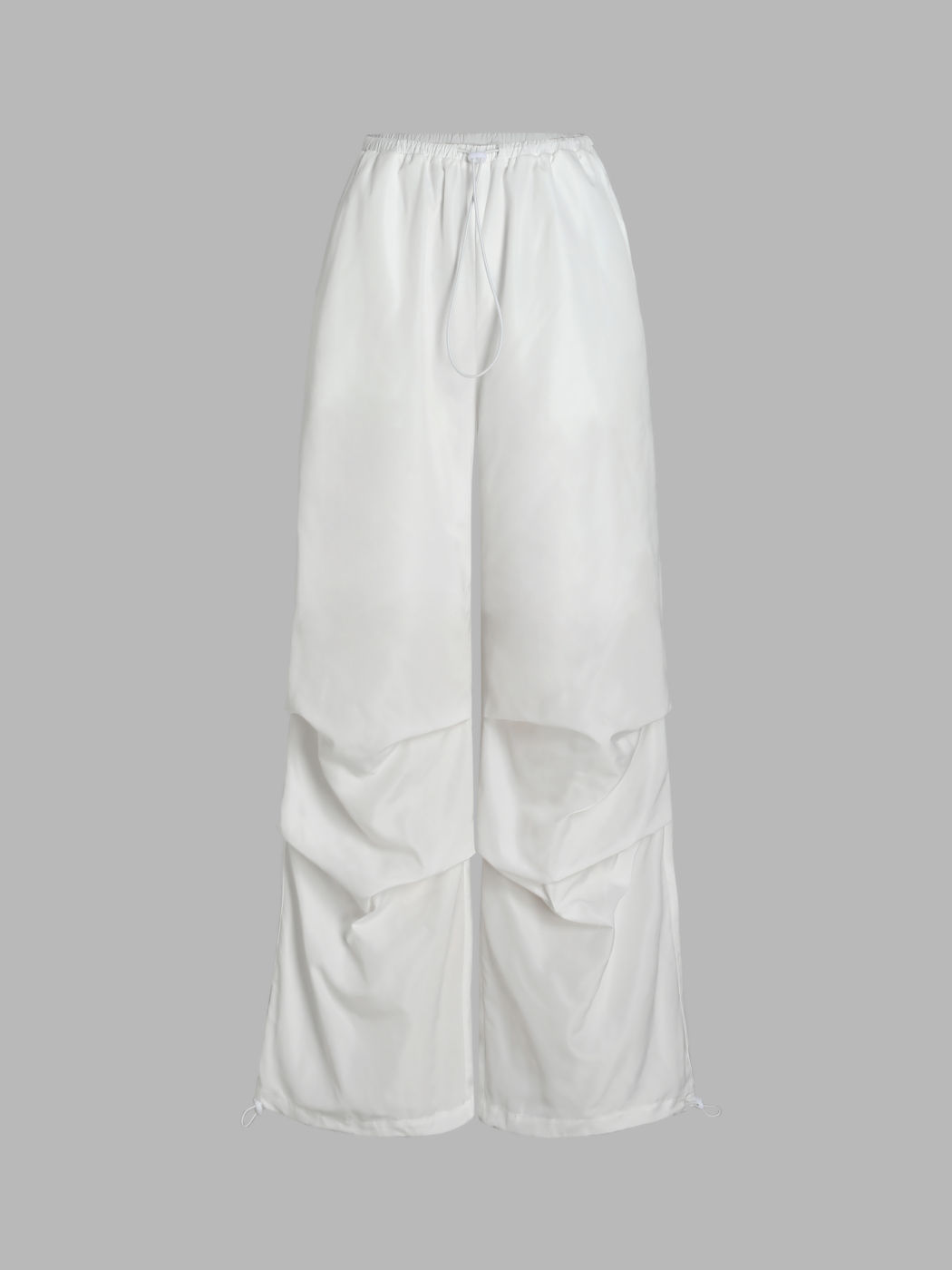 Solid Drawstring Wide Leg Parachute Pants - Cider