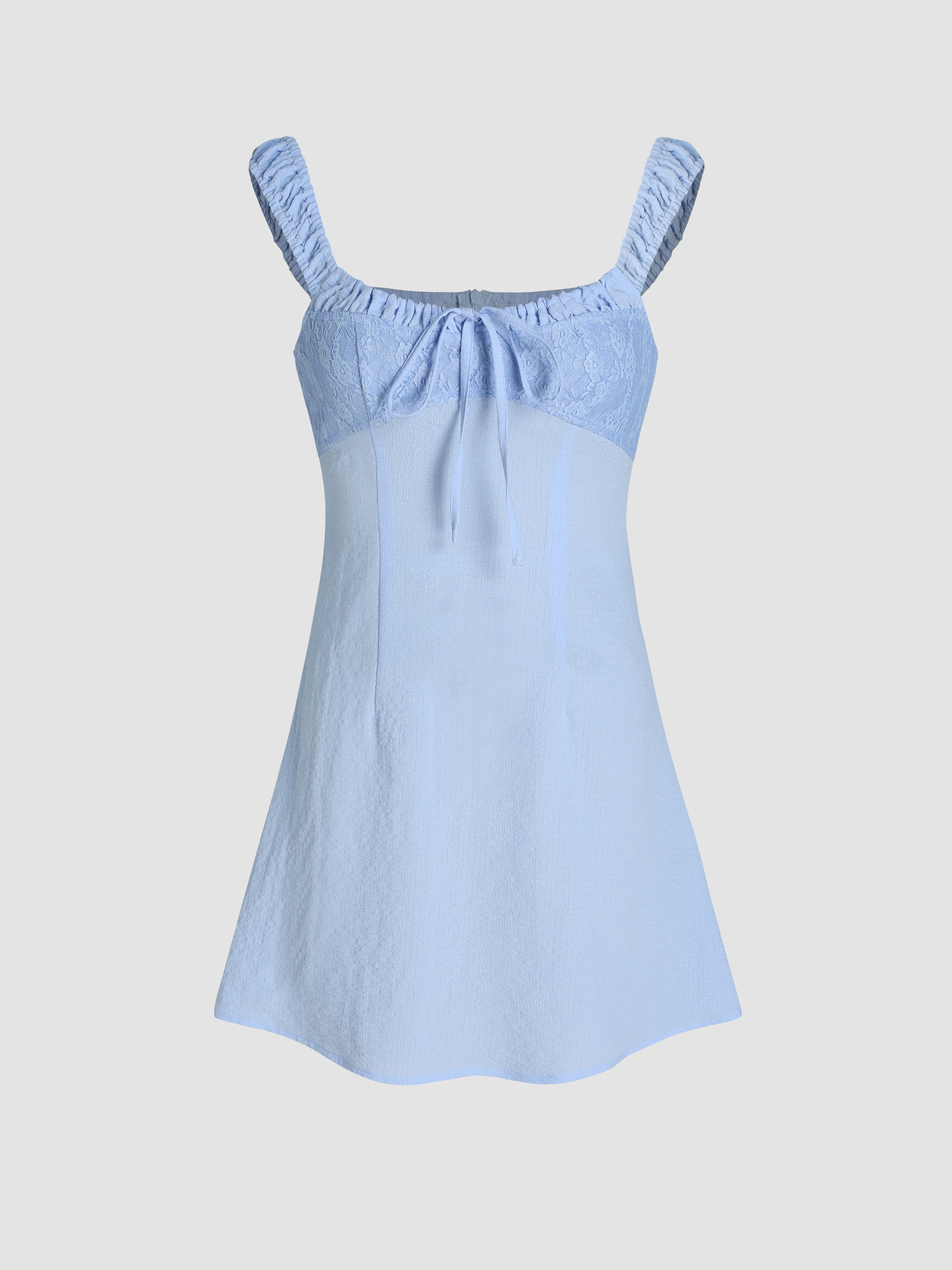 Lace U-neckline Knotted Mini Dress For Daily Casual Date