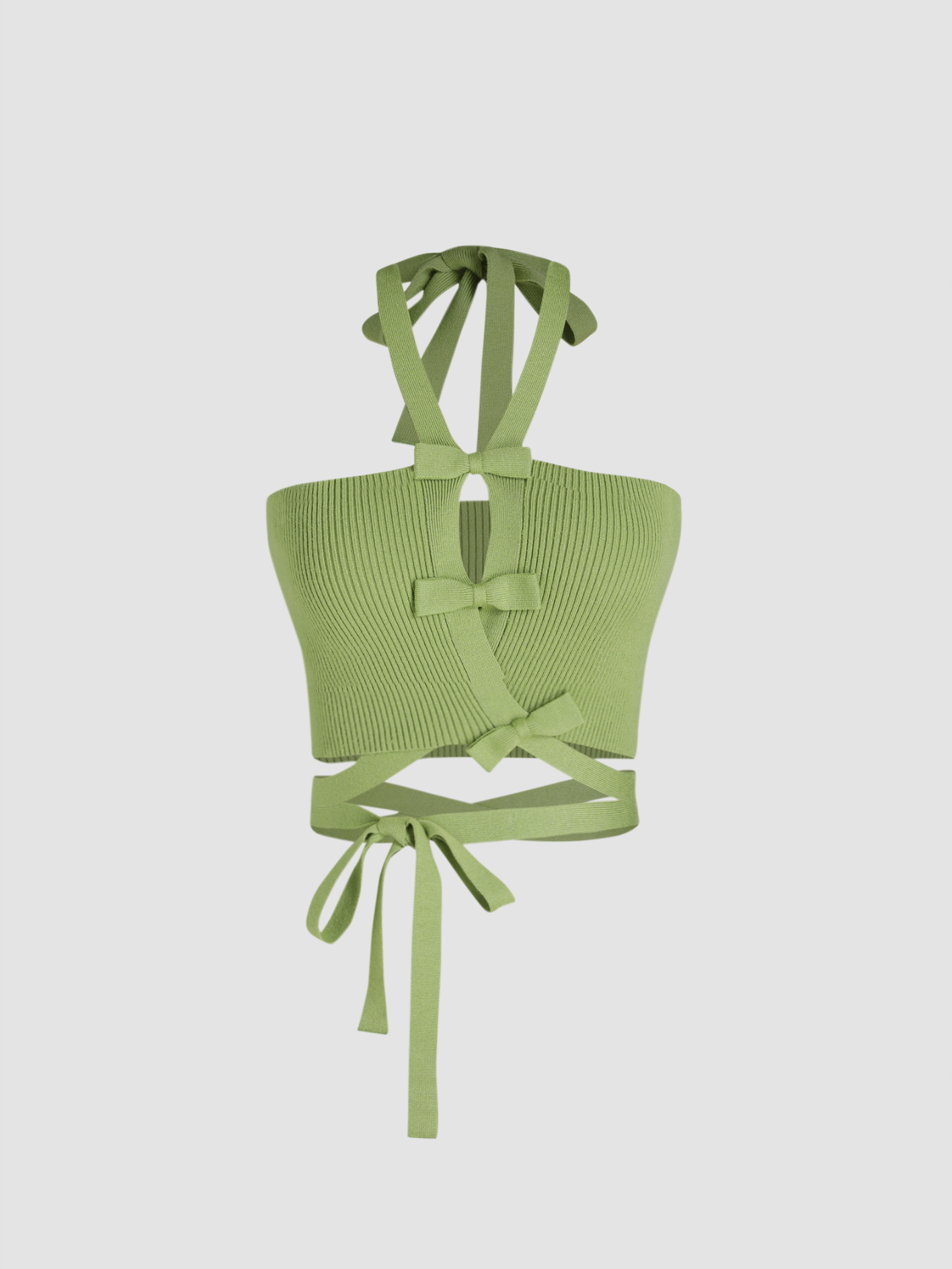 Bowknot Criss Cross Halter Knit Crop Top For Vacation