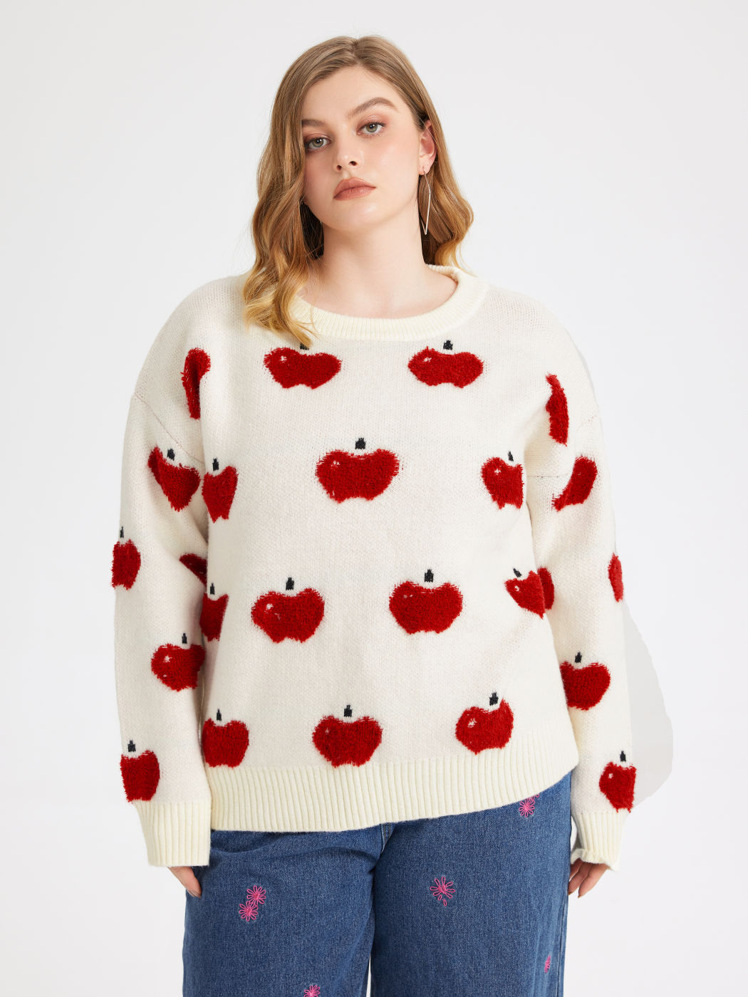Christmas Apple Graphic Sweater Curve & Plus For School Daily Casual