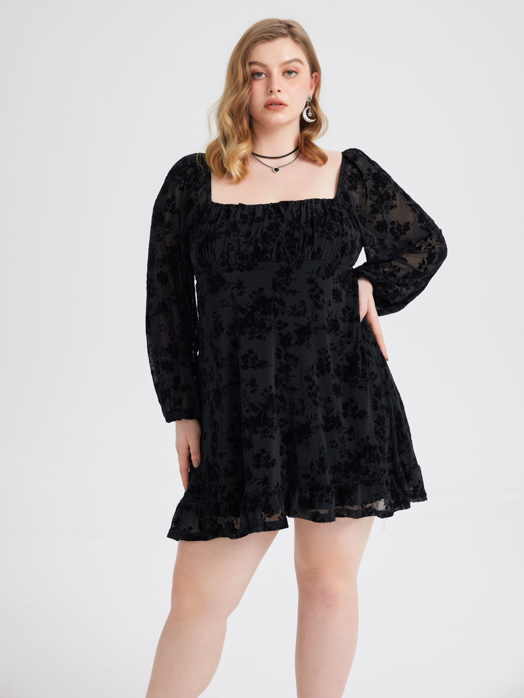 Lace Mesh Jersey Floral Lace Mini Dress Curve And Plus For Date Vacation