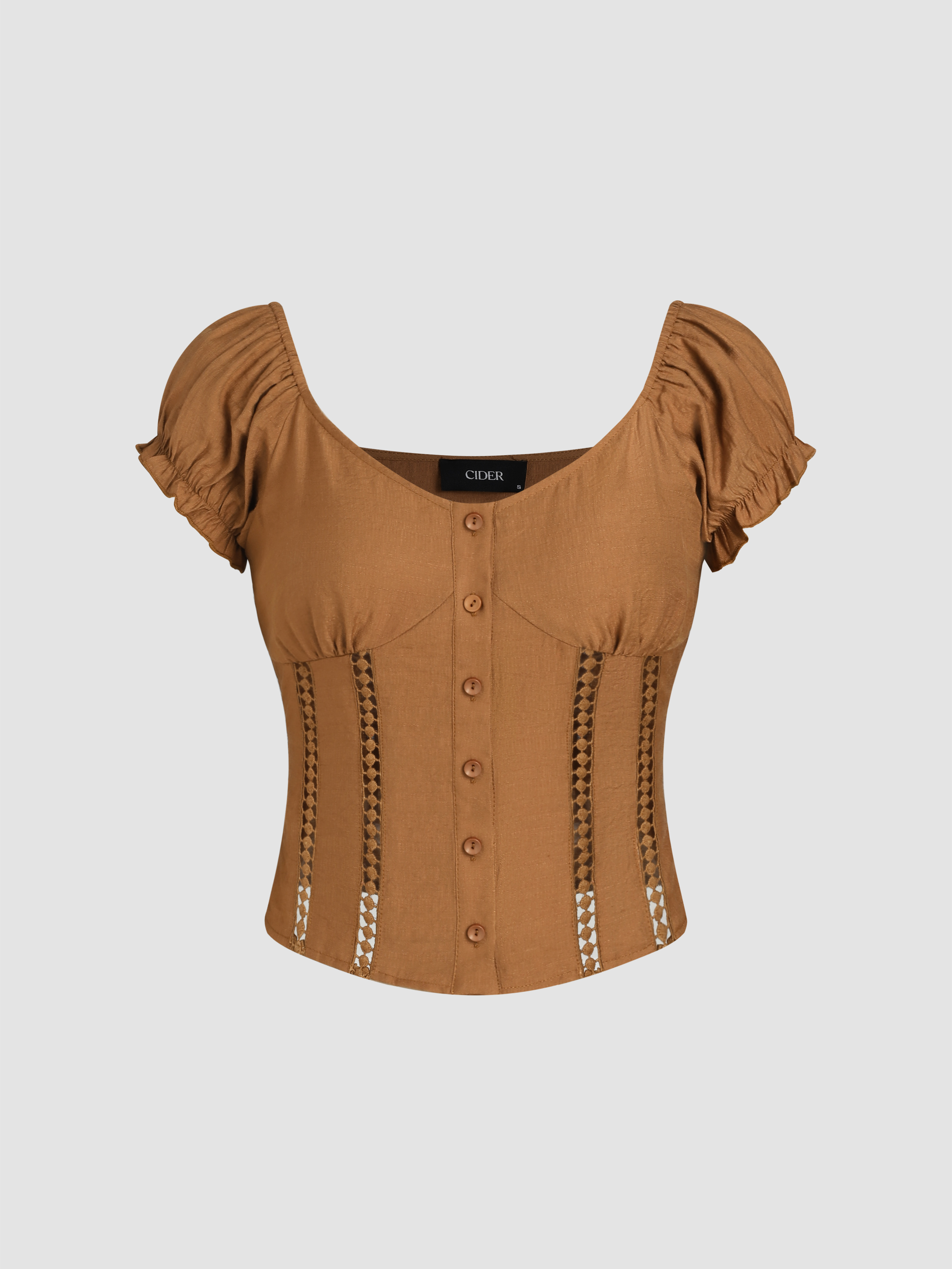 Button Up Hollow Out Corset Top - Cider