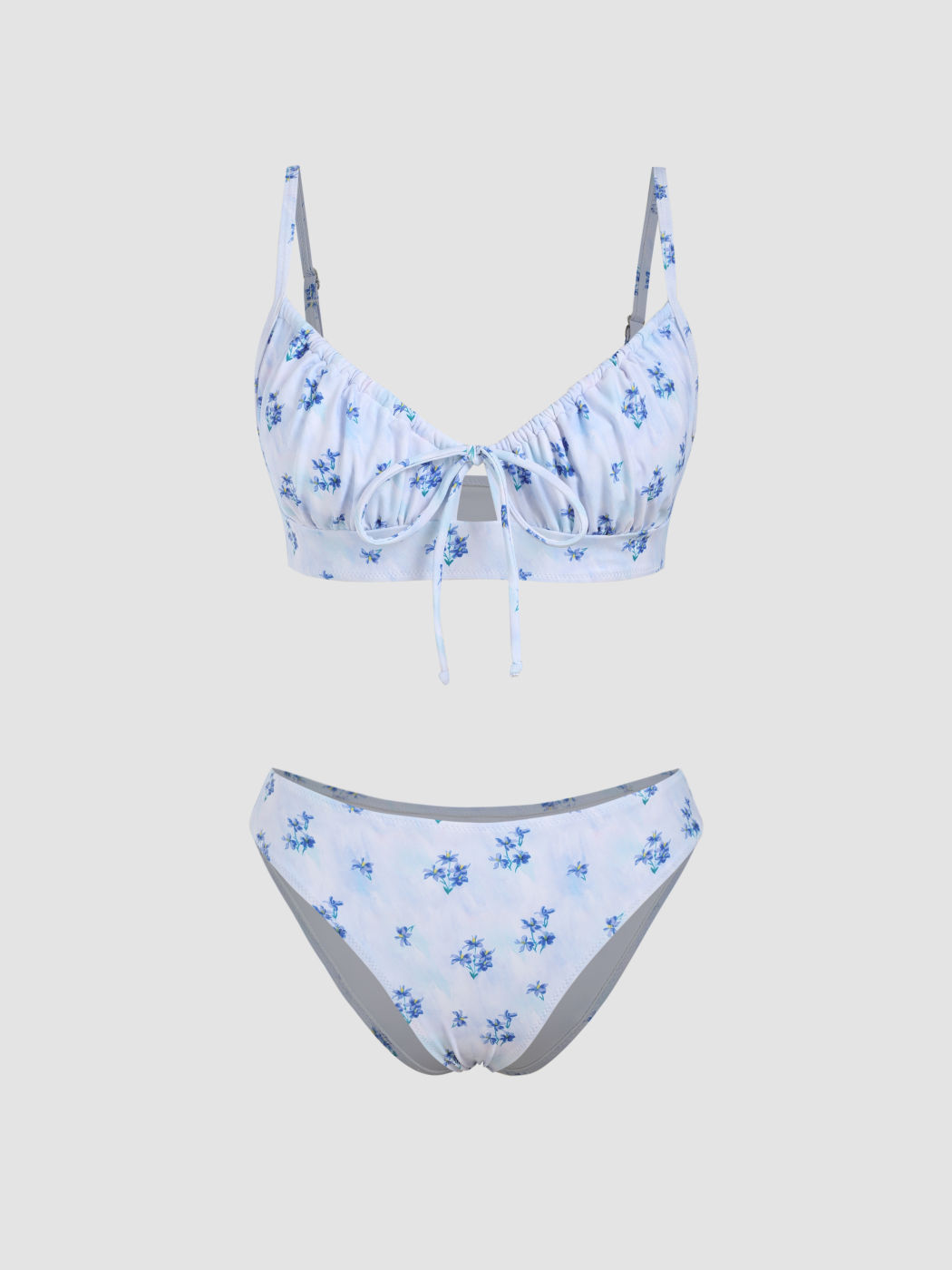 Floral Kontted Bikini Swimsuit With Drawstring Beach Skirt Cider
