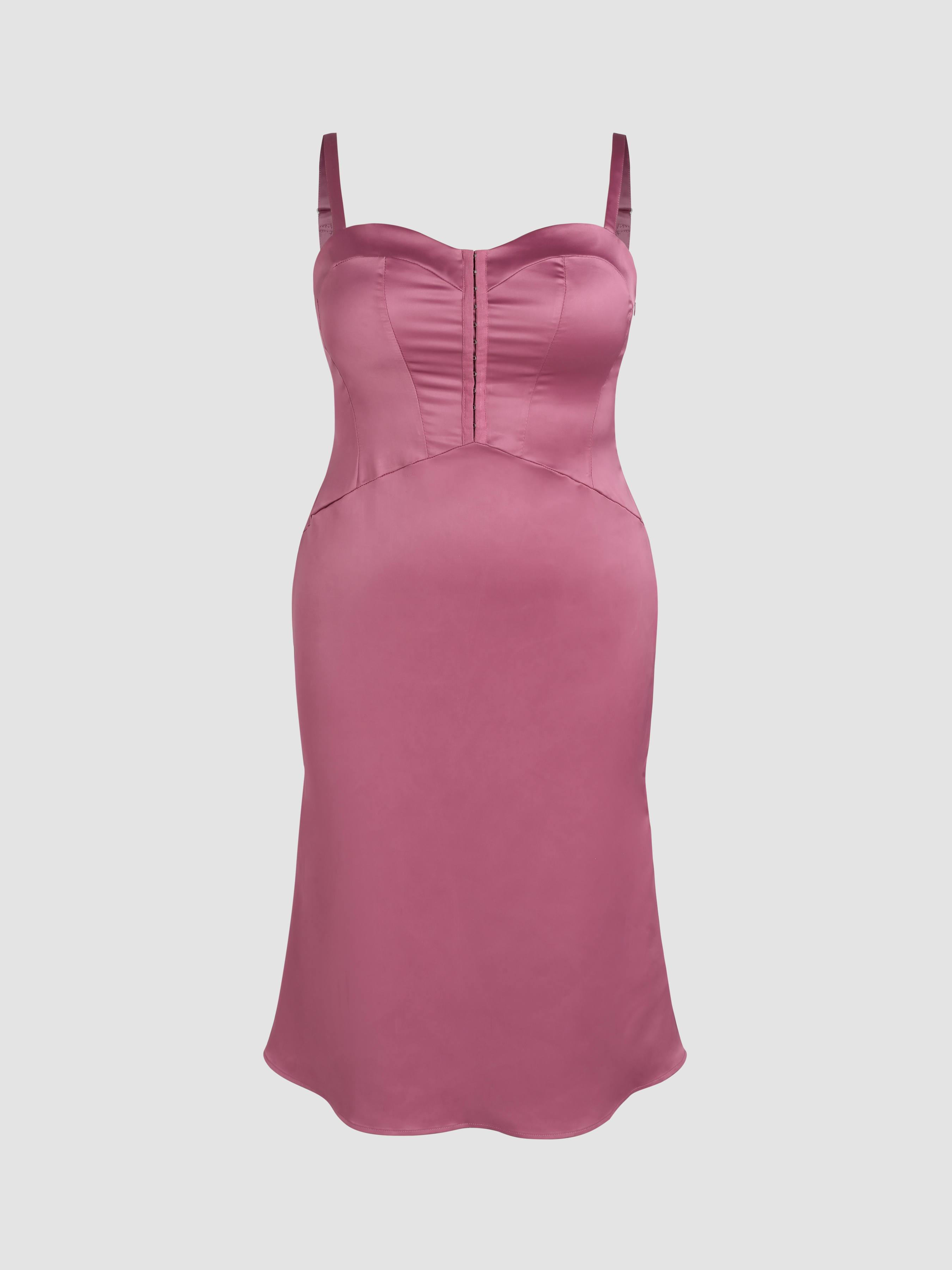 Curve & Plus Satin Square Neck Midi Dress For Date Party/Clubbing