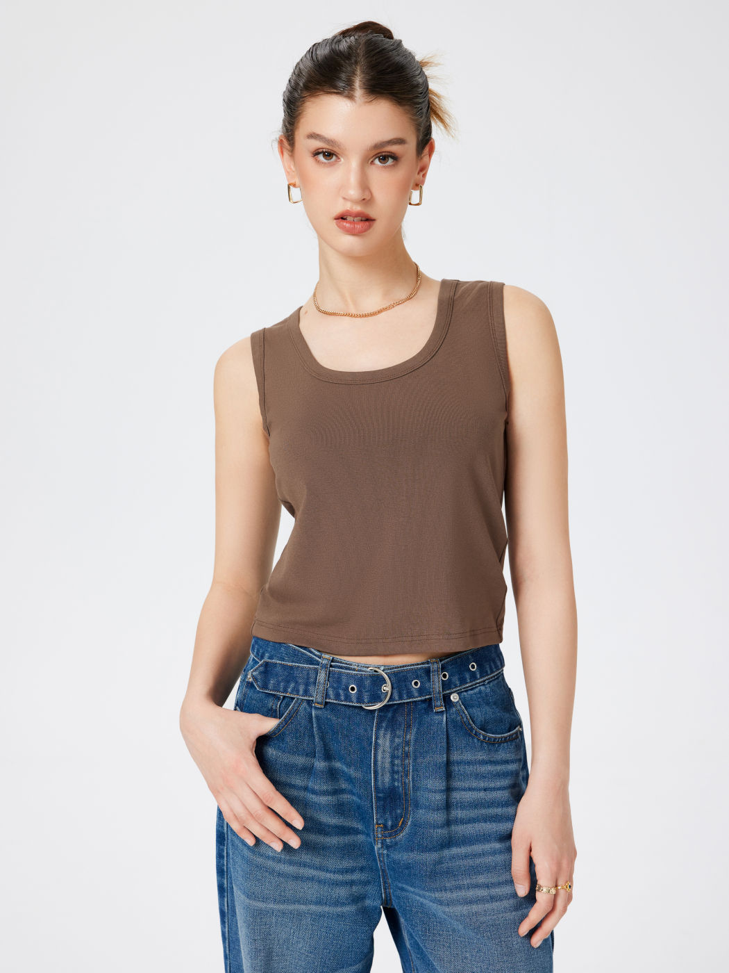 Rib Square Neck Cami Top For Daily Casual