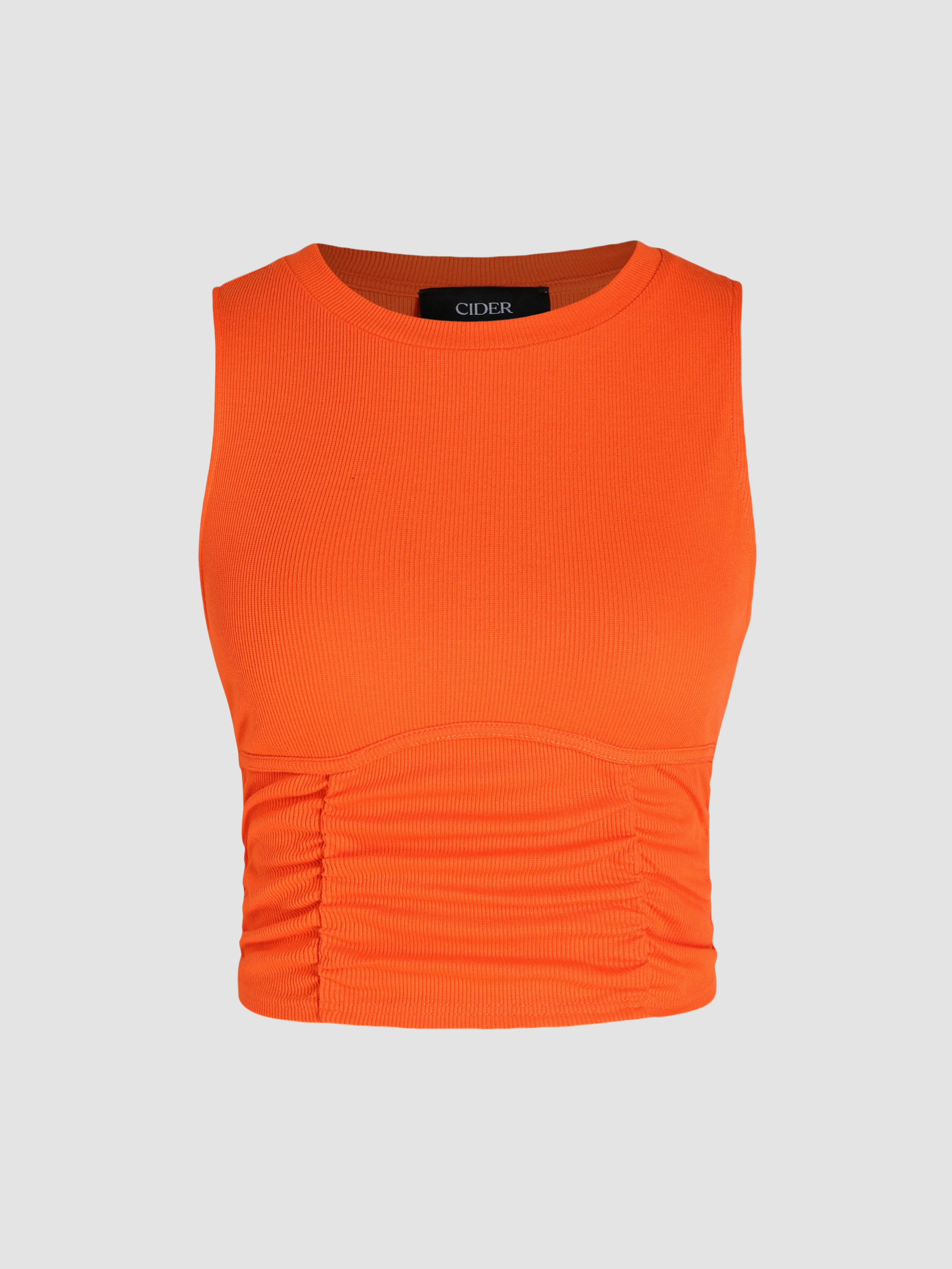 Knit Fabric Solid Ruched Cami Crop Top For Daily Casual