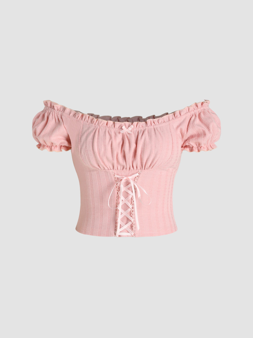 Ruched Lace Up Off Shoulder Crop Top For Daily Casual Date