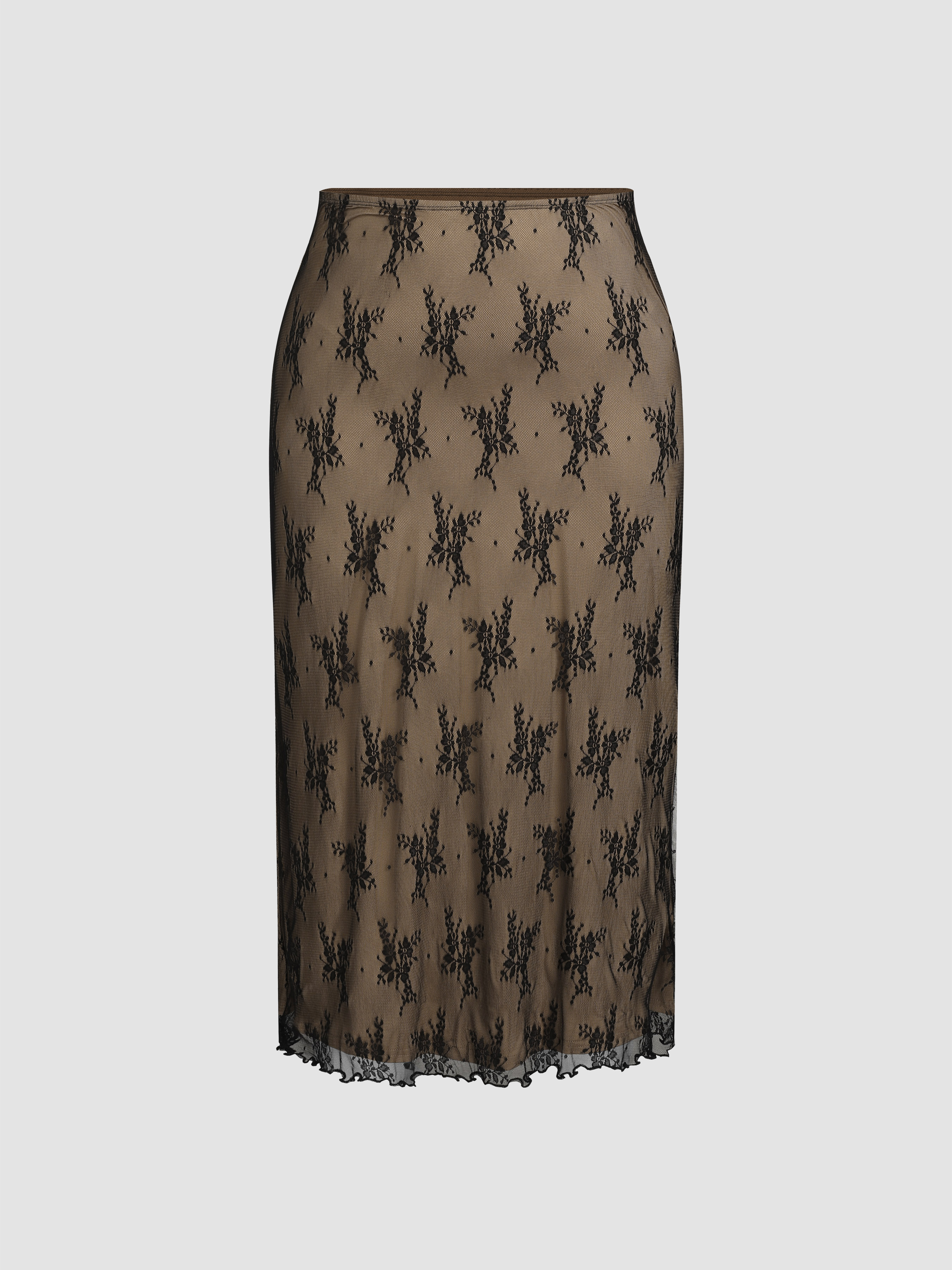 Lace Knit Fabric Floral Lace High Waist Maxi Skirt Curve & Plus For ...