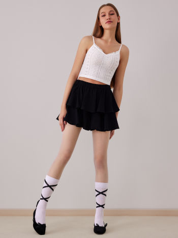 Solid Ruffle Tiered Mini Skort For Daily Casual