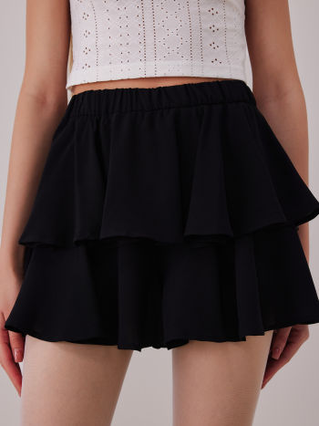 Solid Ruffle Tiered Mini Skort For Daily Casual