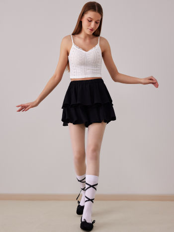 Solid Ruffle Tiered Mini Skort - Cider