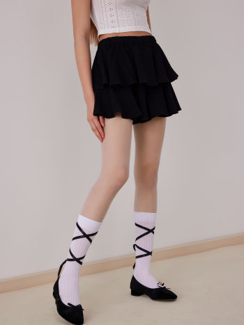Solid Ruffle Tiered Mini Skort For Daily Casual