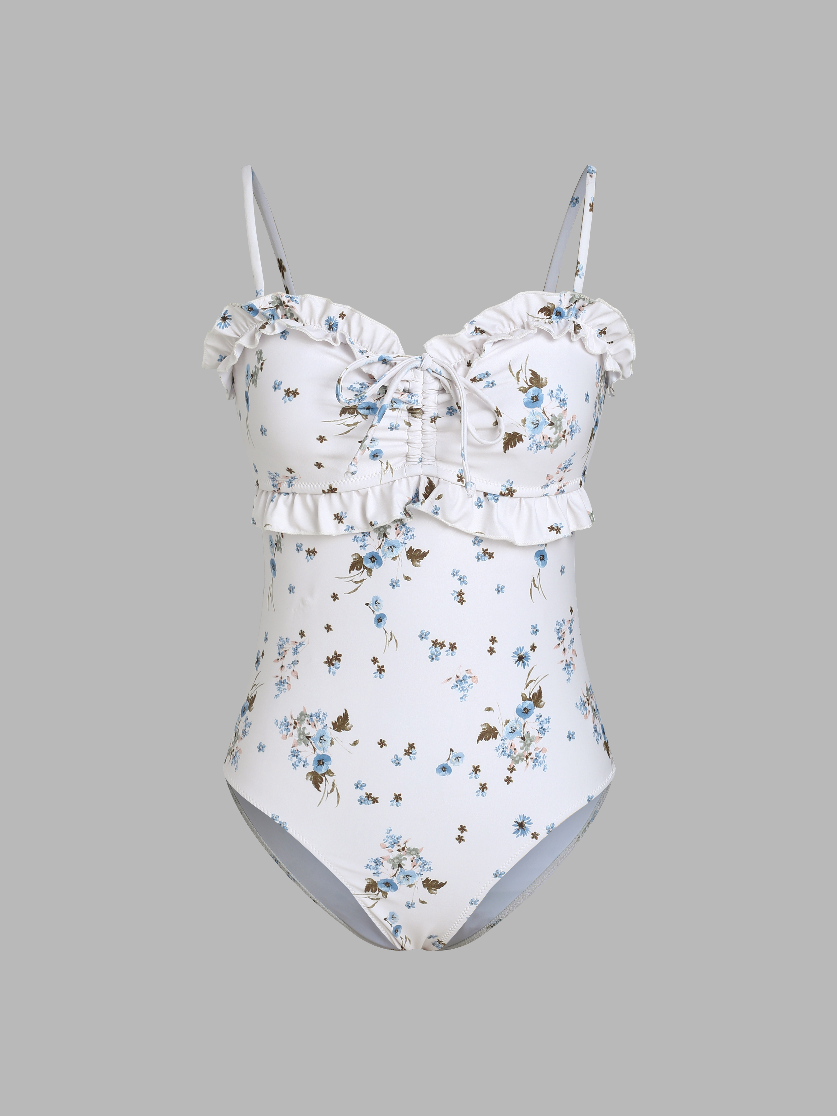 Knit Fabric Floral Ruched Knotted One Piece Swimsuit For Vacation ...