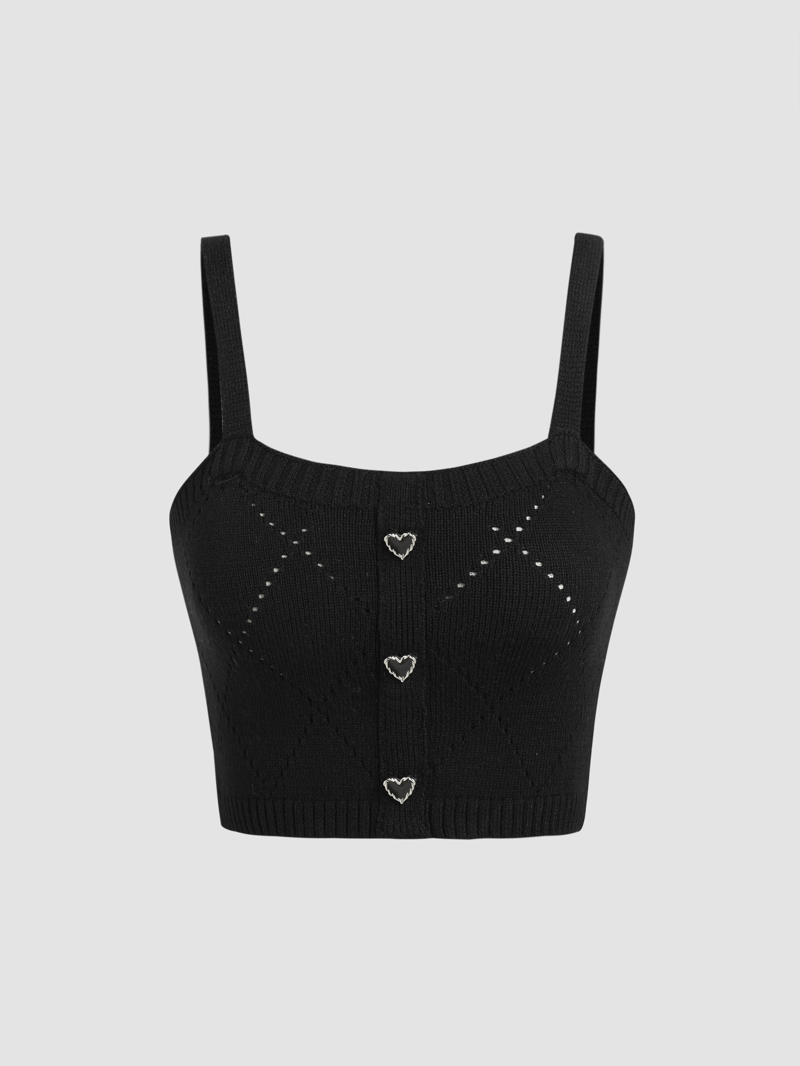 Knit Fabric Heart Sweetheart Knit Crop Top For Daily Casual Date