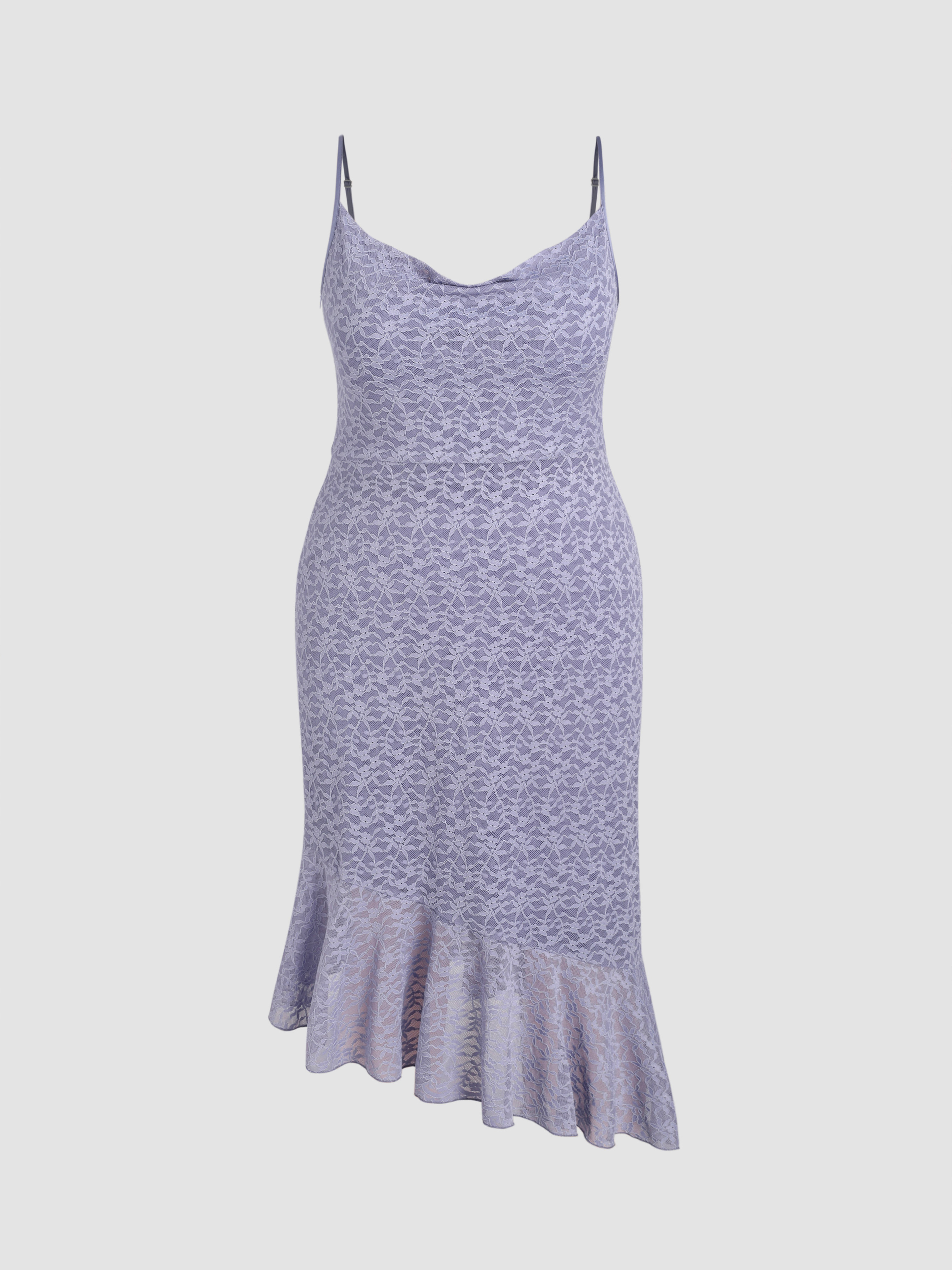 Floral Lace Asymmetrical Ruffle Hem Midi Dress Curve & Plus For Date ...