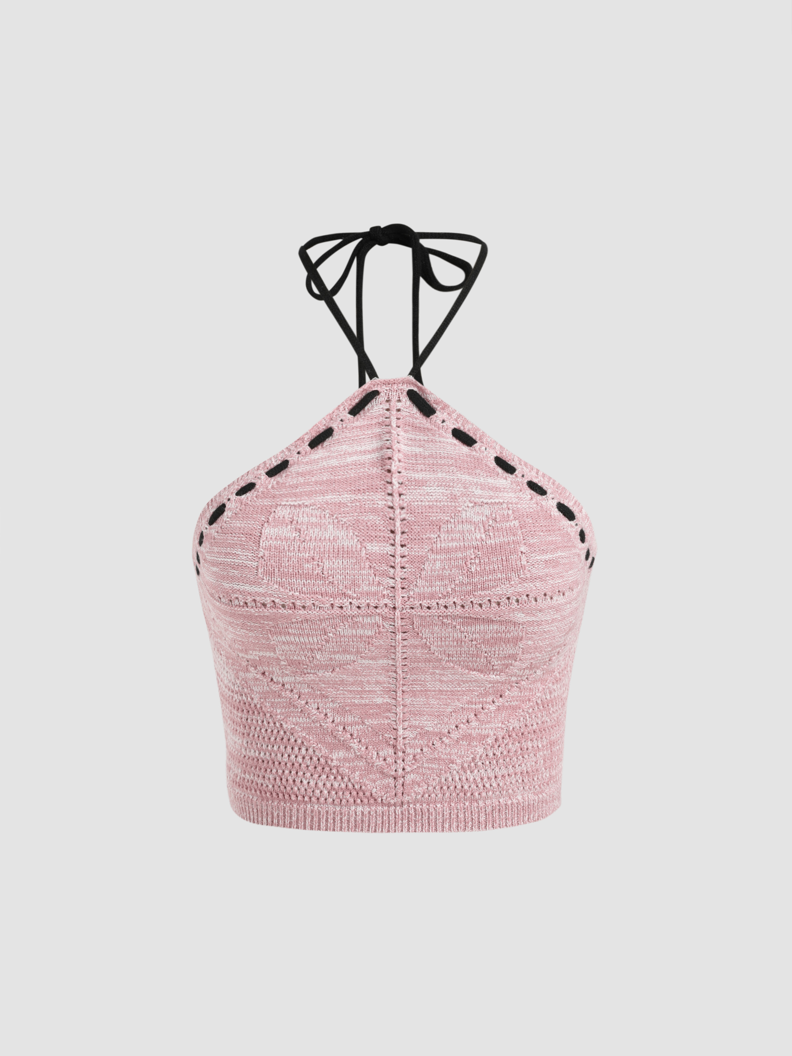 Knit Fabric Contrasting Trim Knitted Halter Crop Top For Daily Casual Date