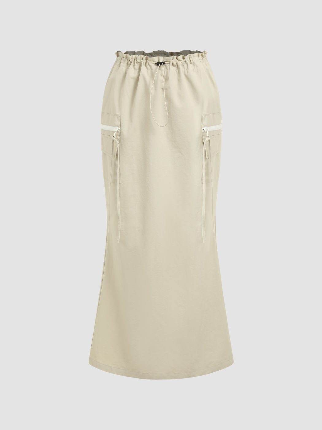 Running Late Khaki Parachute Maxi Skirt For Daily Casual