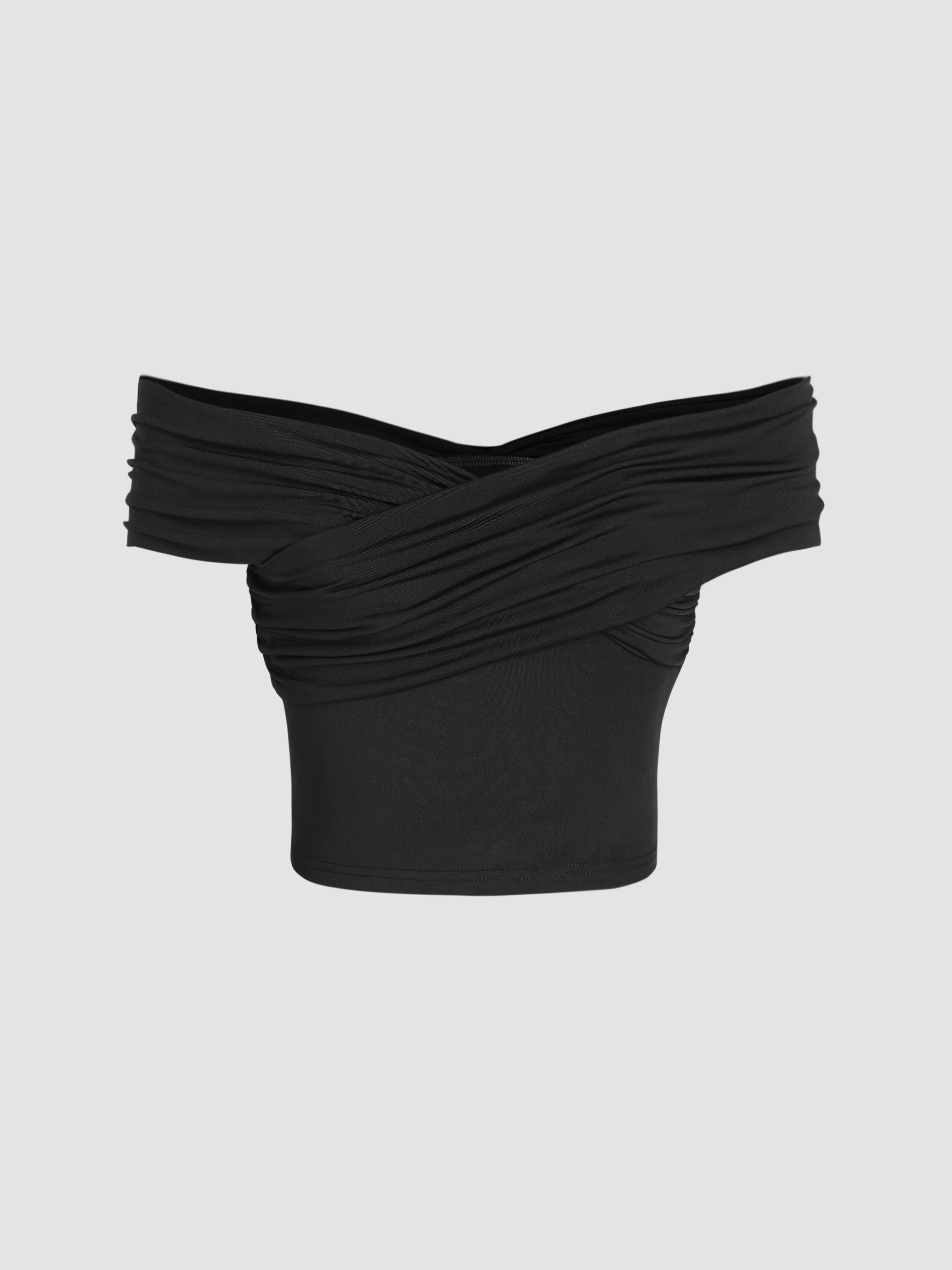 Schulterfreies Crop-Top mit Rüschen - Cider