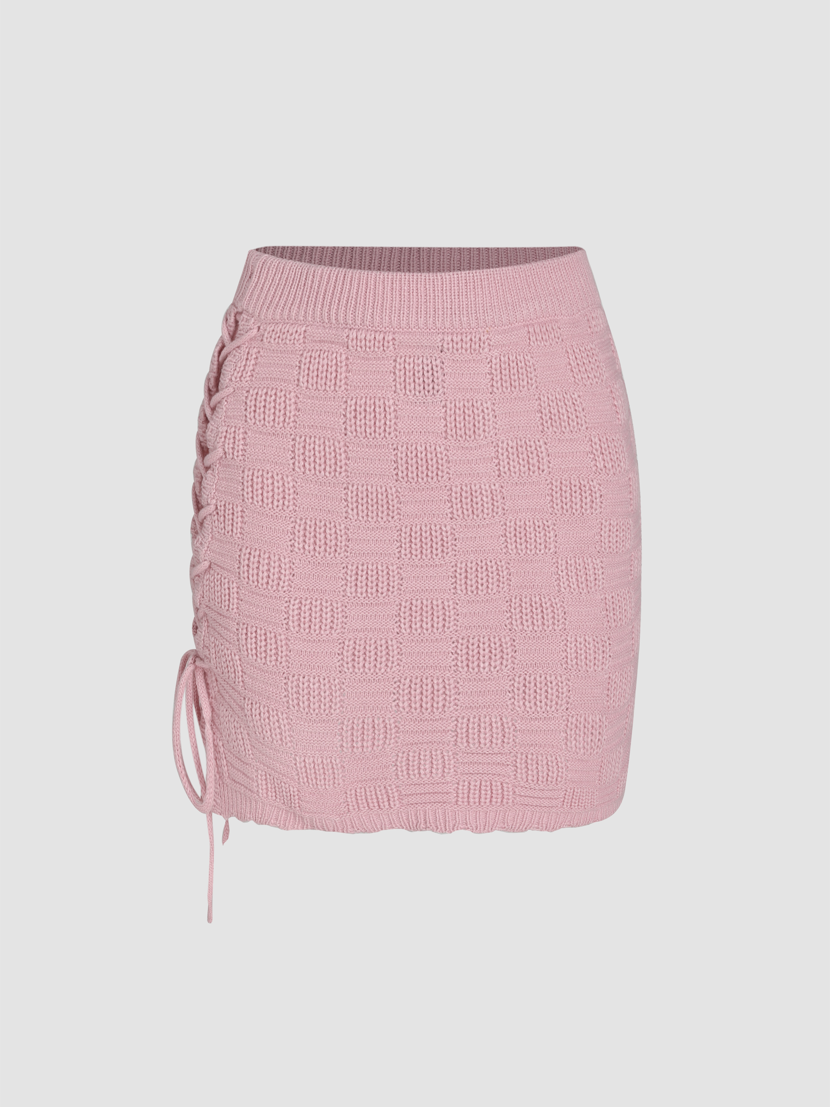 Knit Fabric Lace Up Knit Mini Skirt For Date