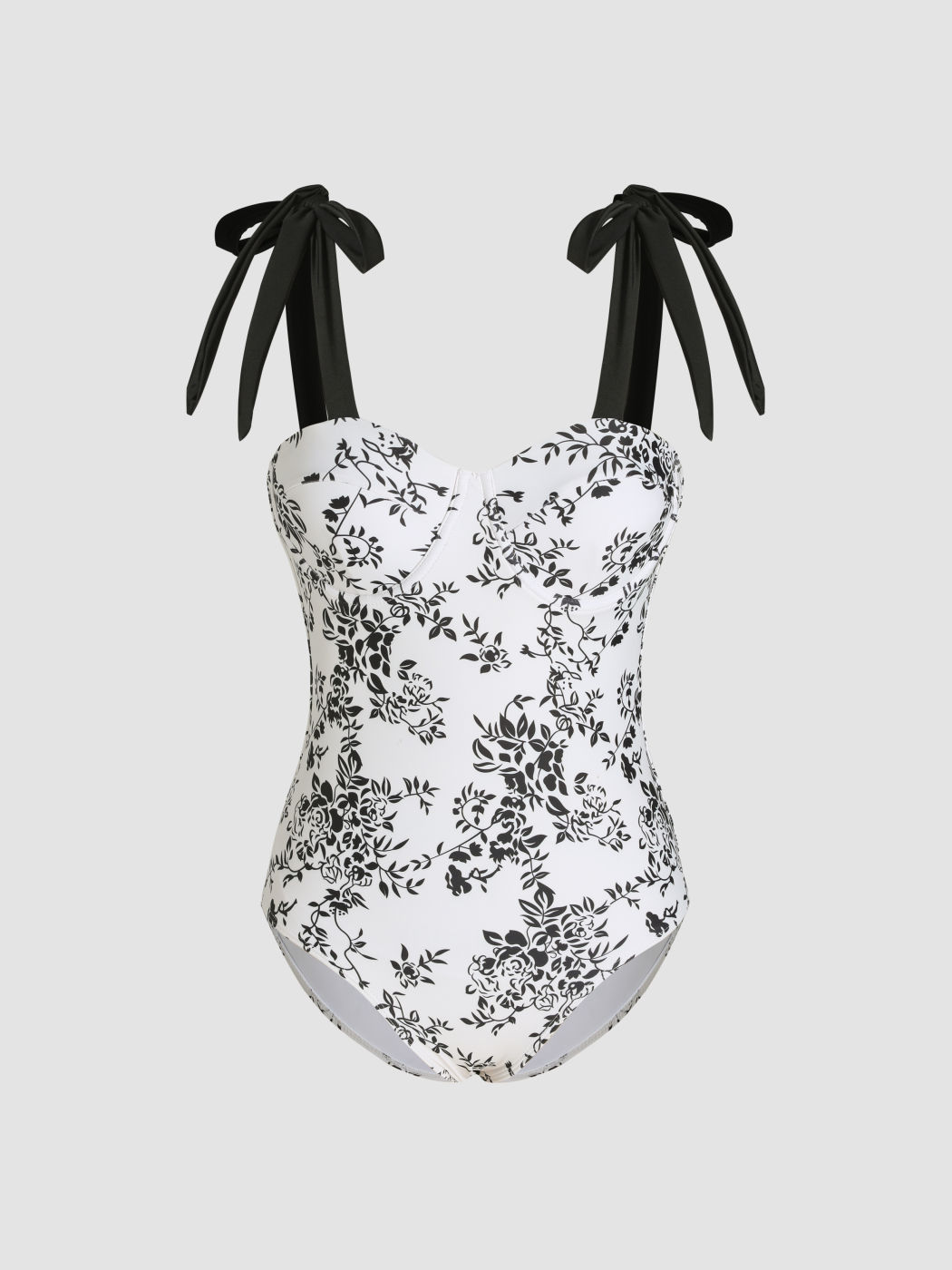 Floral And Leaf Print Knotted One Piece Swimsuit For Vacation Swimming